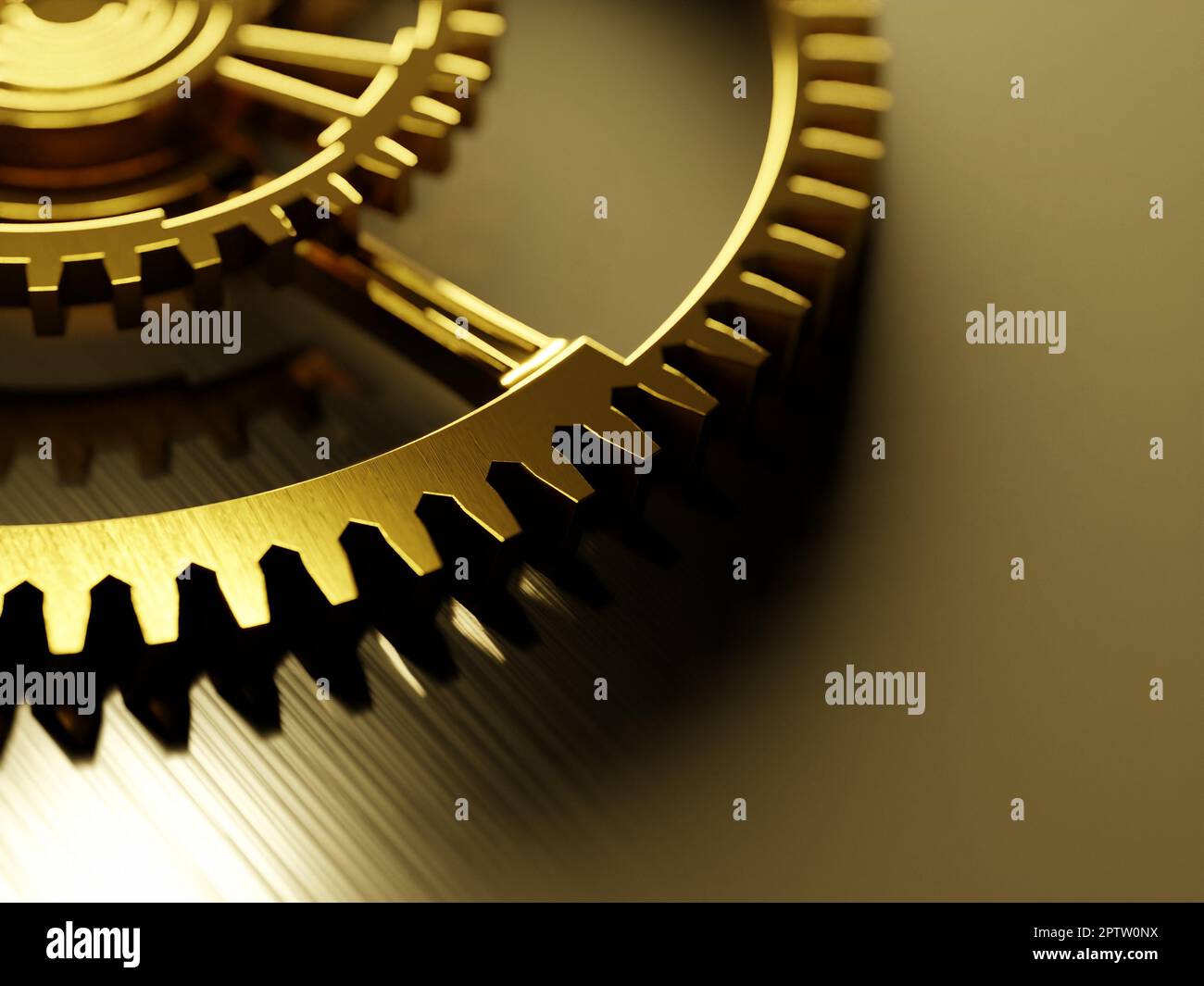 Golden clockwork mechanism, close up. Precision engineering, concept ...