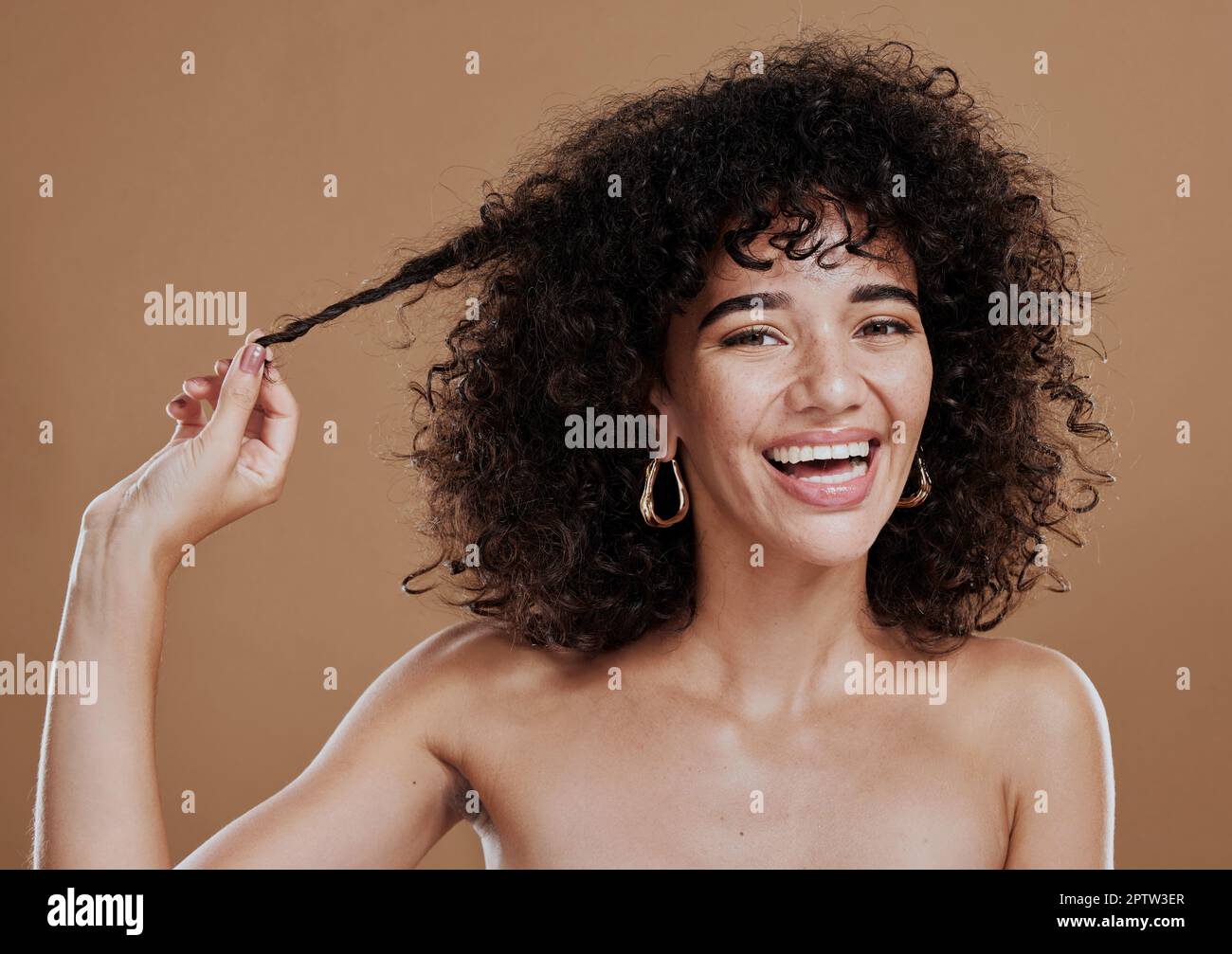 Hair care, growth and woman excited about health, wellness and clean ...