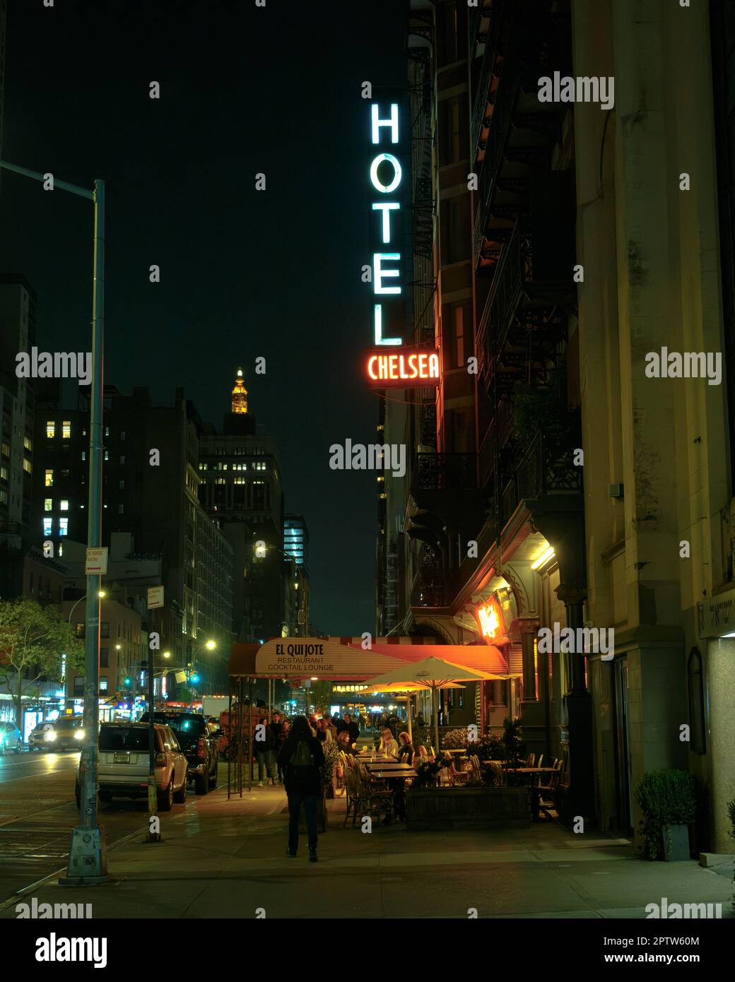 Hotel Chelsea sign at night on 23rd Street, Manhattan, New York Stock ...