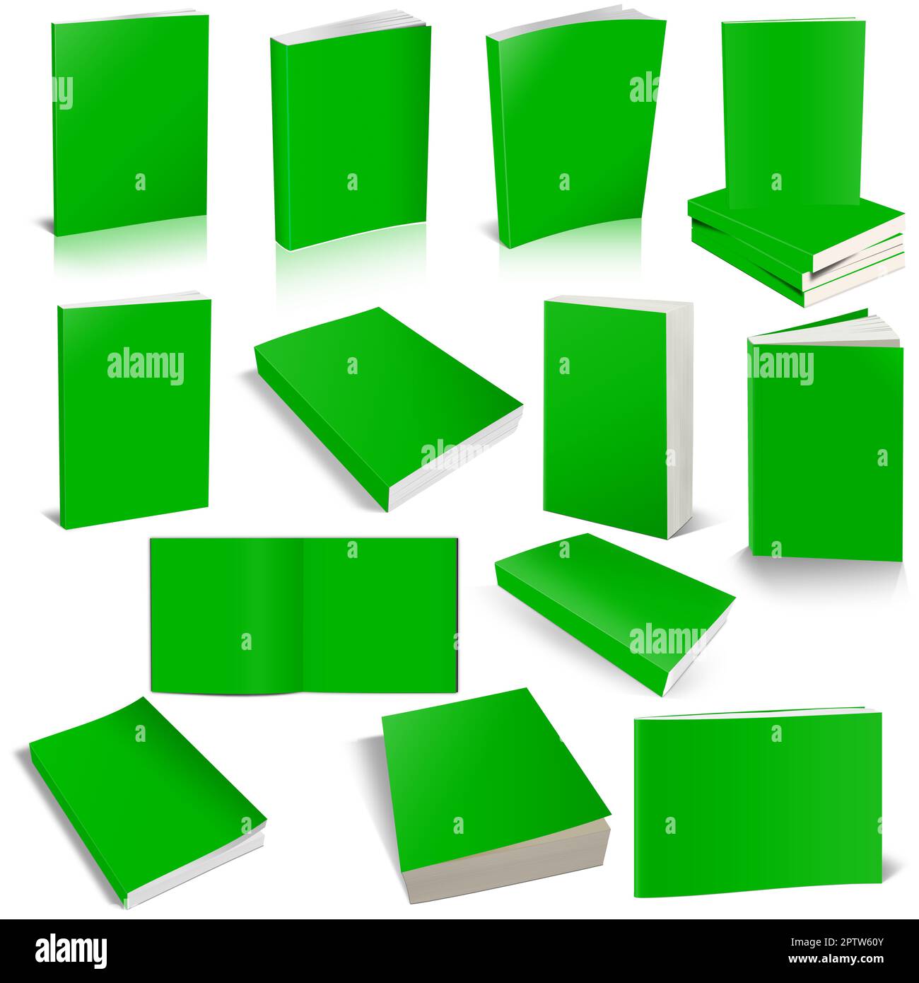 Thirteen Paperback books blank green template for presentation layouts ...