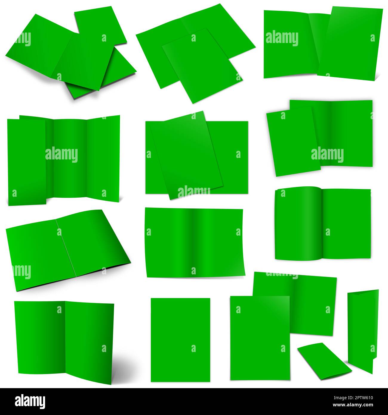Thirteen green brochures for layouts and presentation design. 3D ...