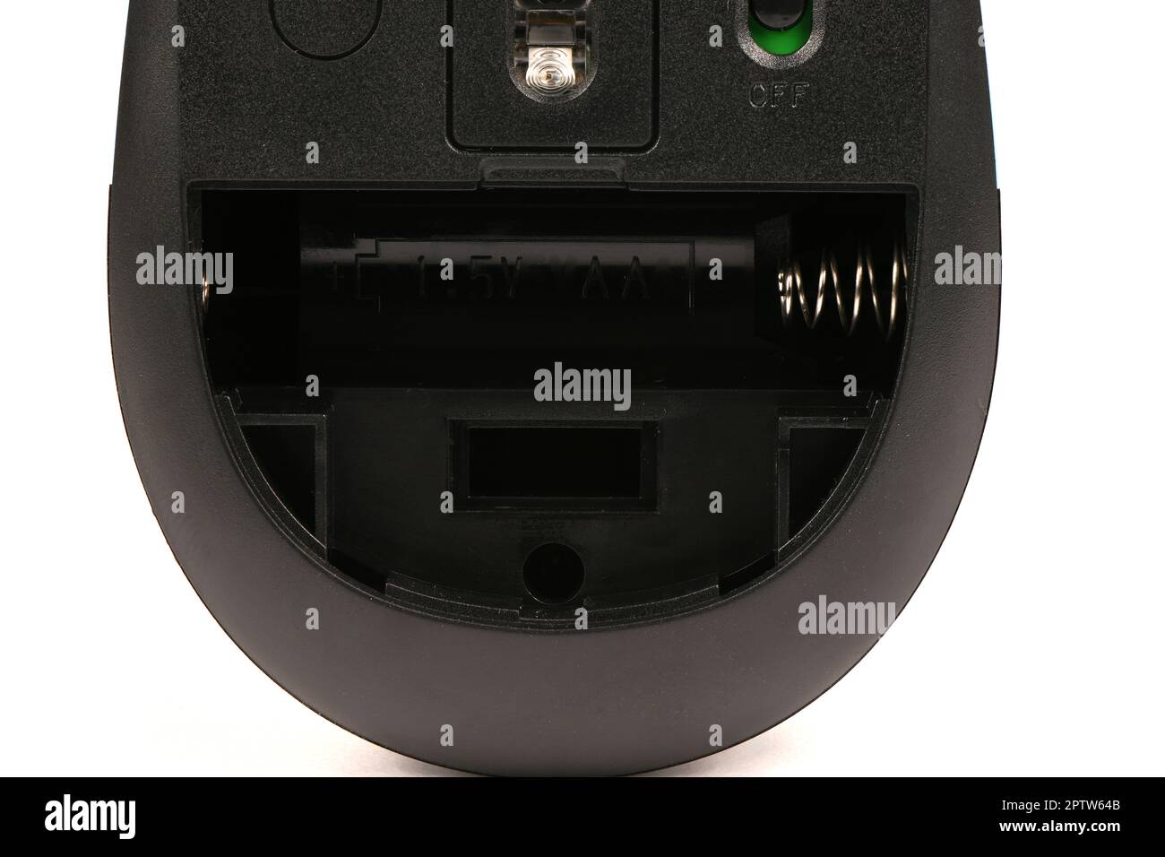 Power supply compartment for a wireless computer mouse. Extrem close-up ...