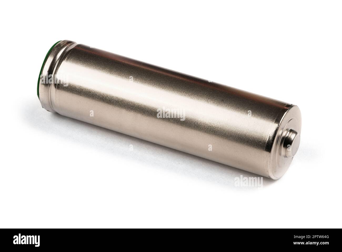 Silver AA batteries isolated on white background. Extreme close-up ...