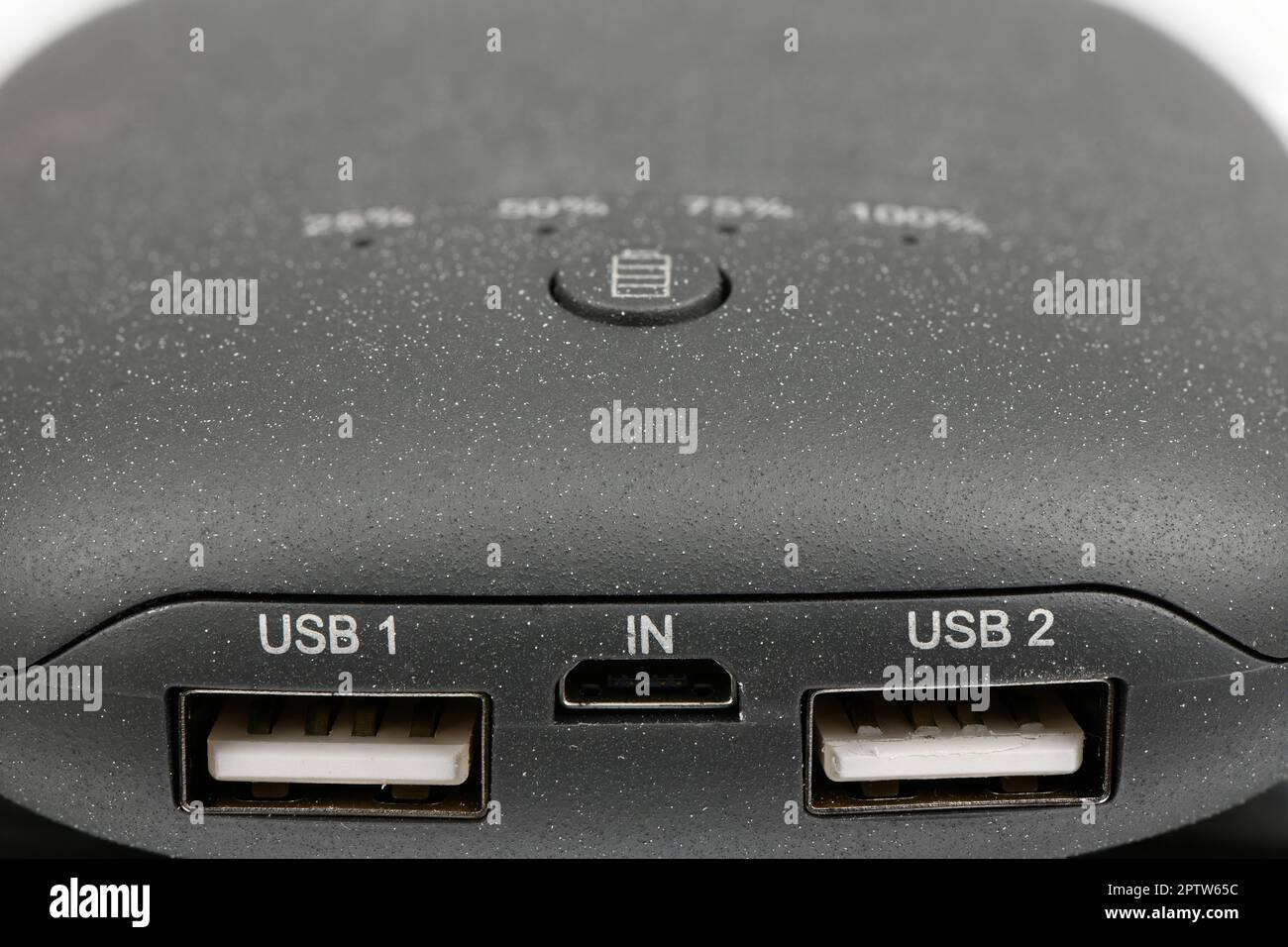 Powerbank new, powerful dark color with two usb inputs on a white ...
