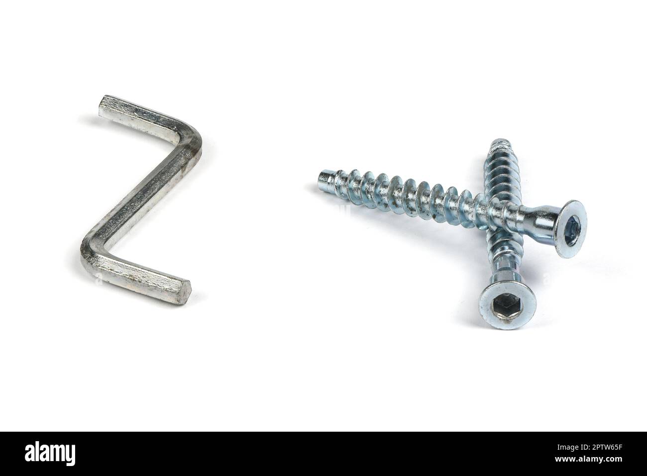 Screw-Confirmat for furniture, screw with hexagonal slot isolated on ...