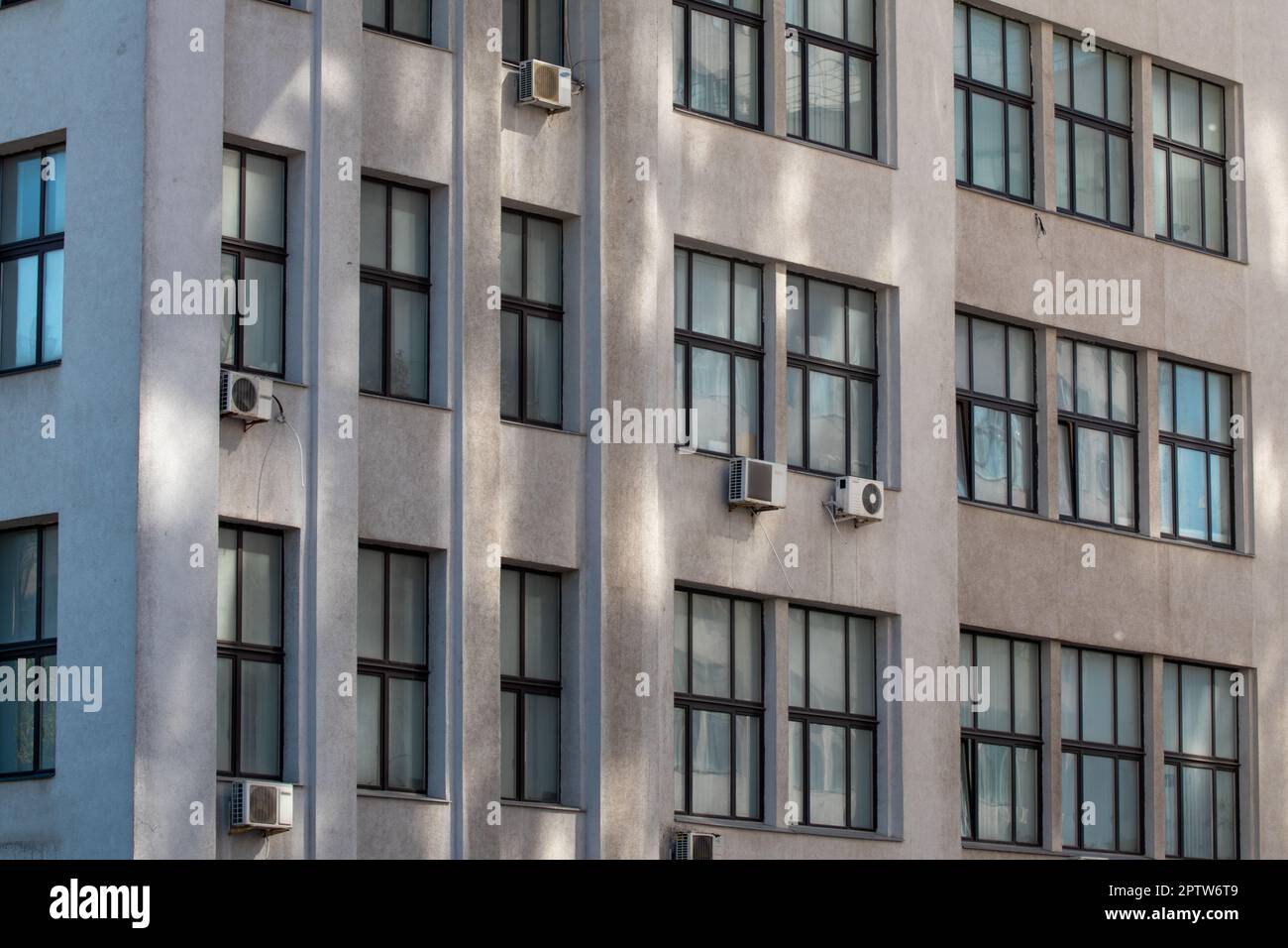 Derzhprom building facade with windows close-up in Kharkiv city center ...