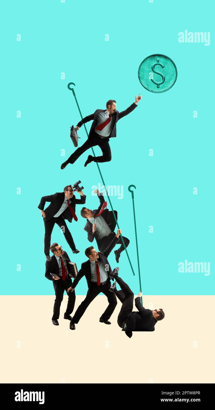 From failure to success. Man, employee running forward to financial ...