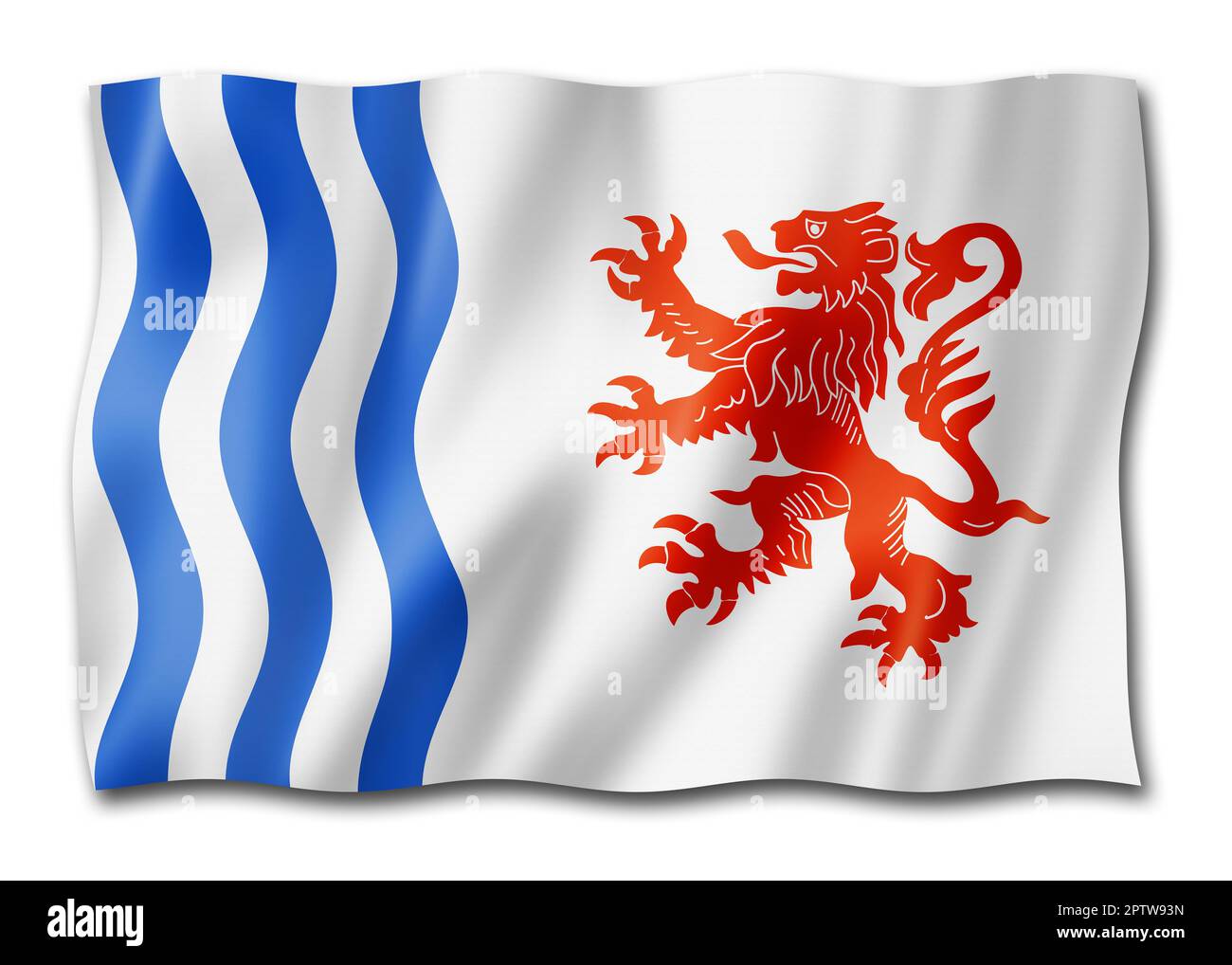 Nouvelle-Aquitaine Region flag, France waving banner collection. 3D ...