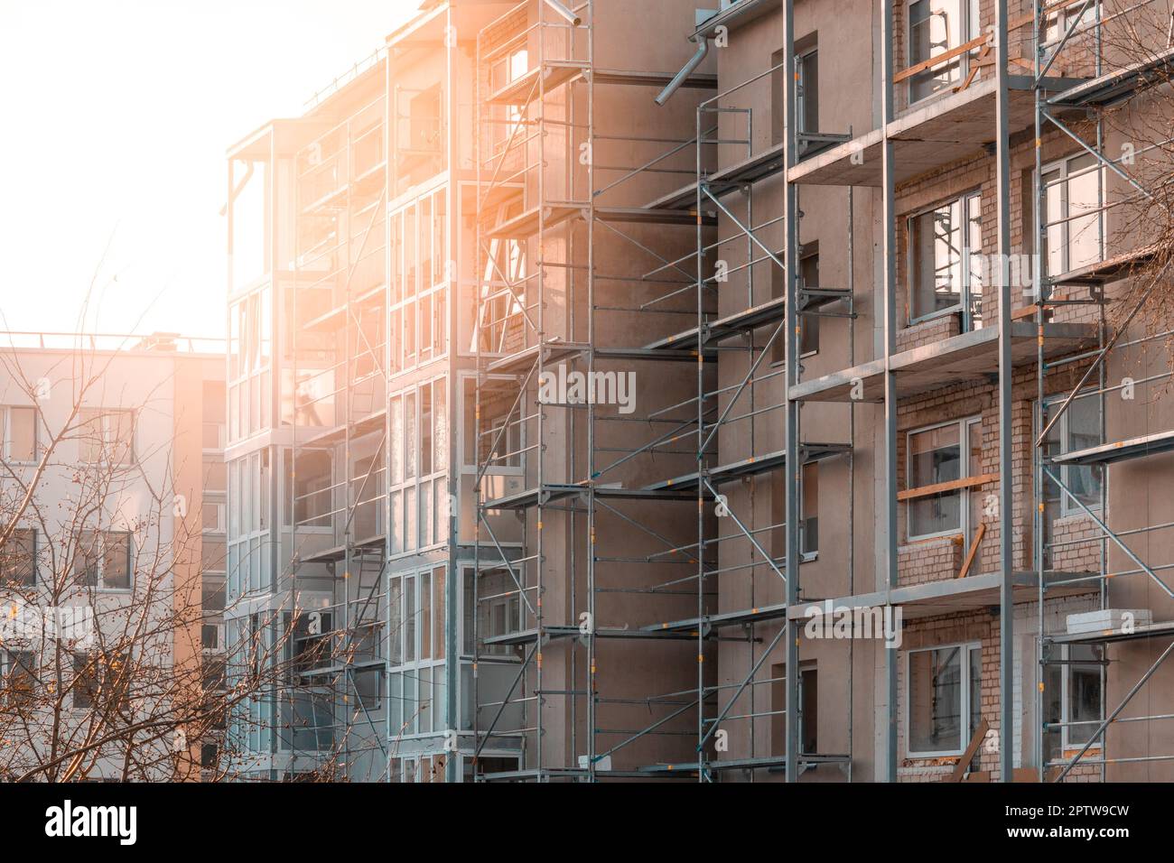 Installation of external wall thermal insulation . Exterior passive ...