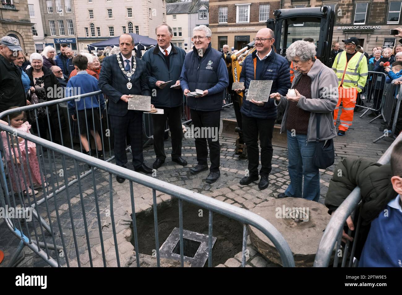Kelso, UK. 28th Apr, 2023. Opening of the time capsule, that was buried ...