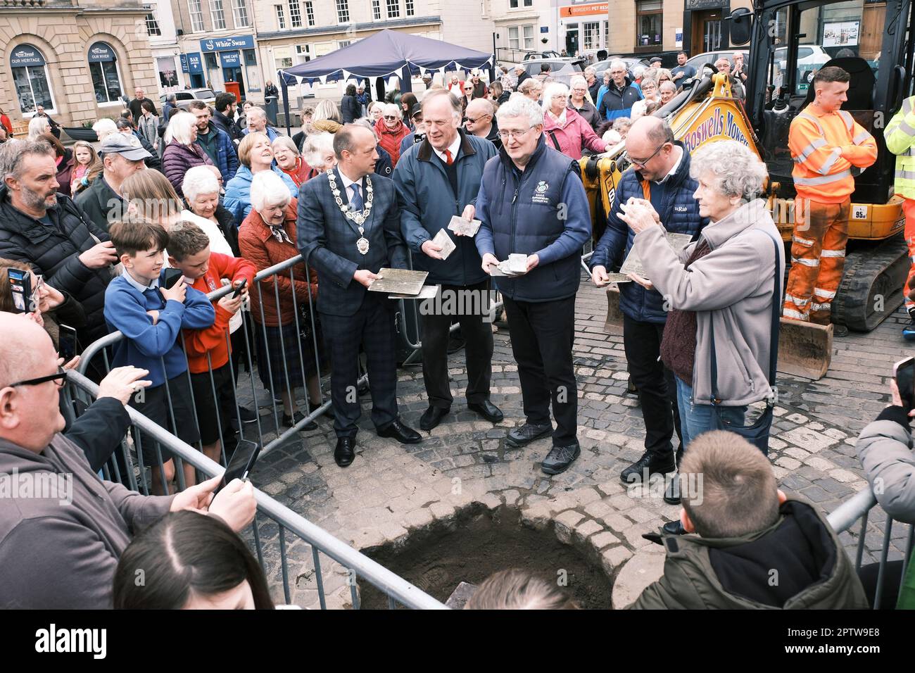 Kelso, UK. 28th Apr, 2023. Opening of the time capsule, that was buried ...