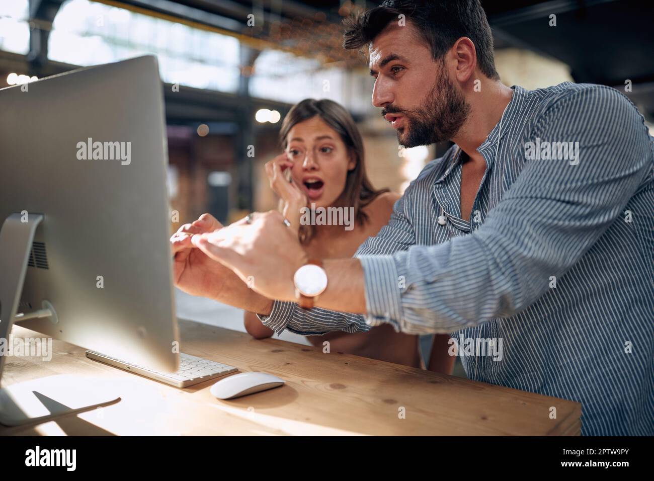 Young man and woman having a business meeting, creative designers ...
