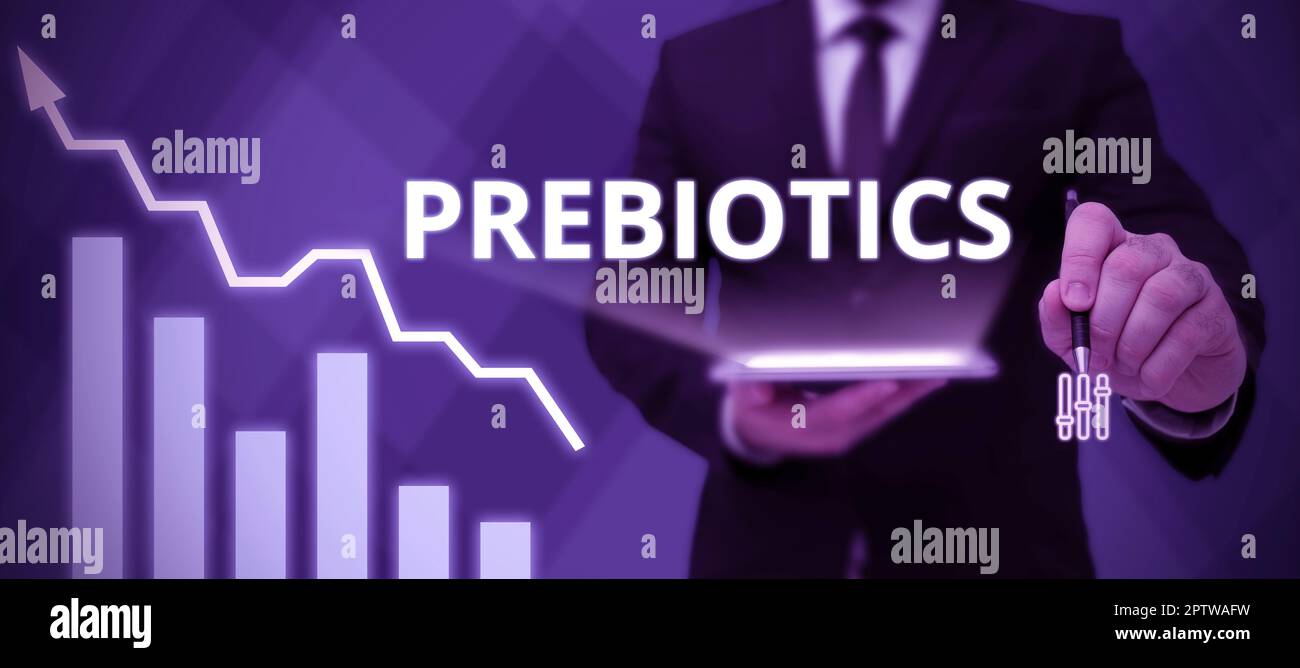 Text sign showing Prebiotics, Word Written on the growth or development ...