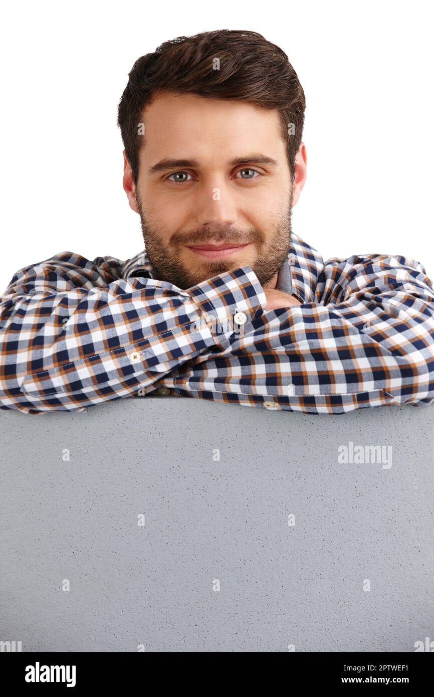 Hes pleased with your ad placement. Studio portrait of a handsome young ...