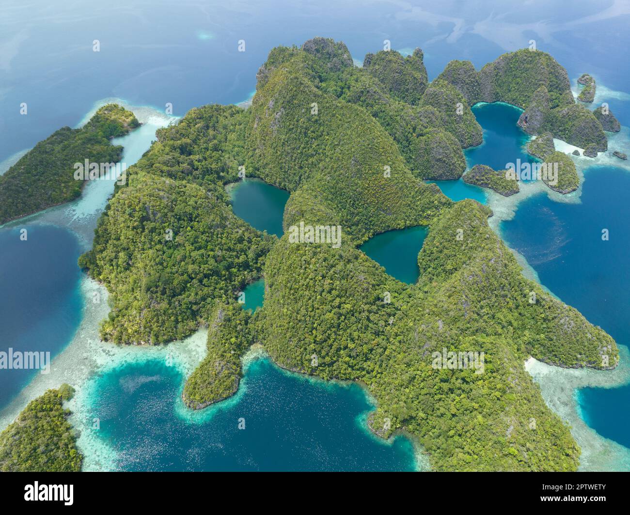 Beautiful coral reefs surround the dramatic limestone islands that rise ...