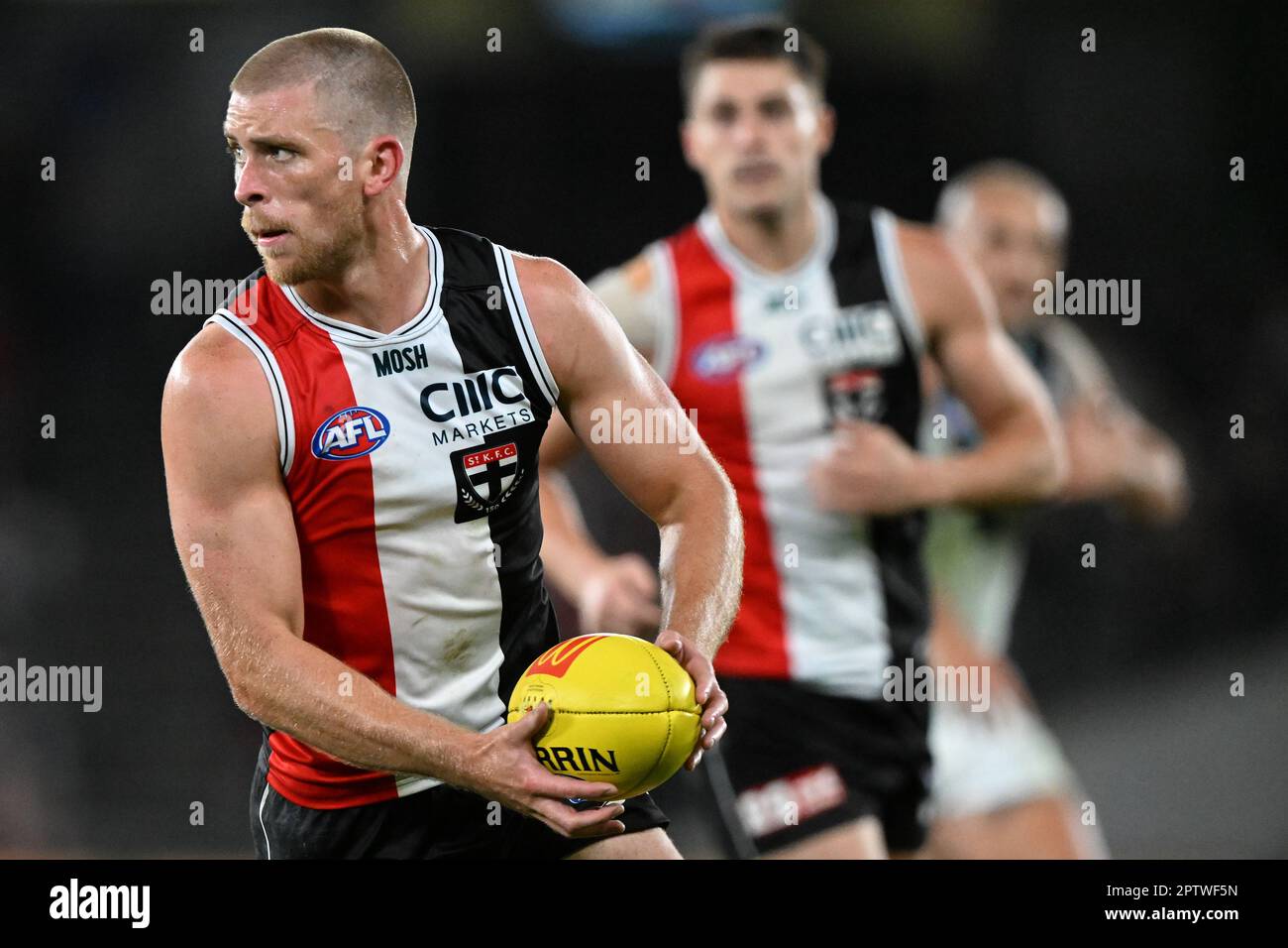 Sebastian Ross of St Kilda in action during the AFL Round 7 match ...