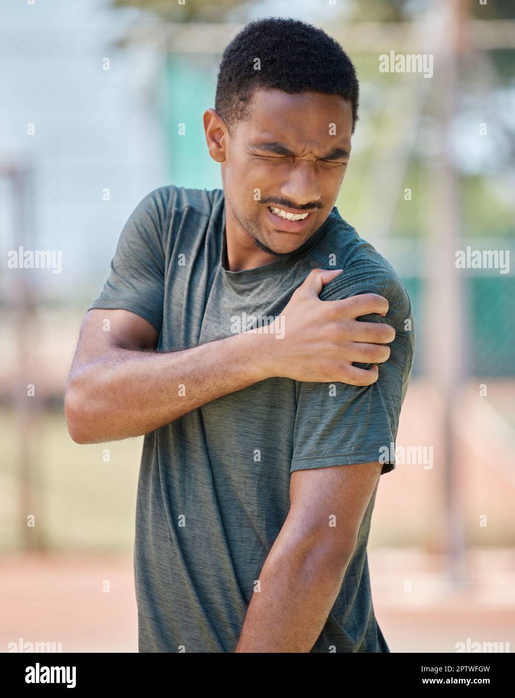 Fitness, man and shoulder pain by runner after exercise, training and ...