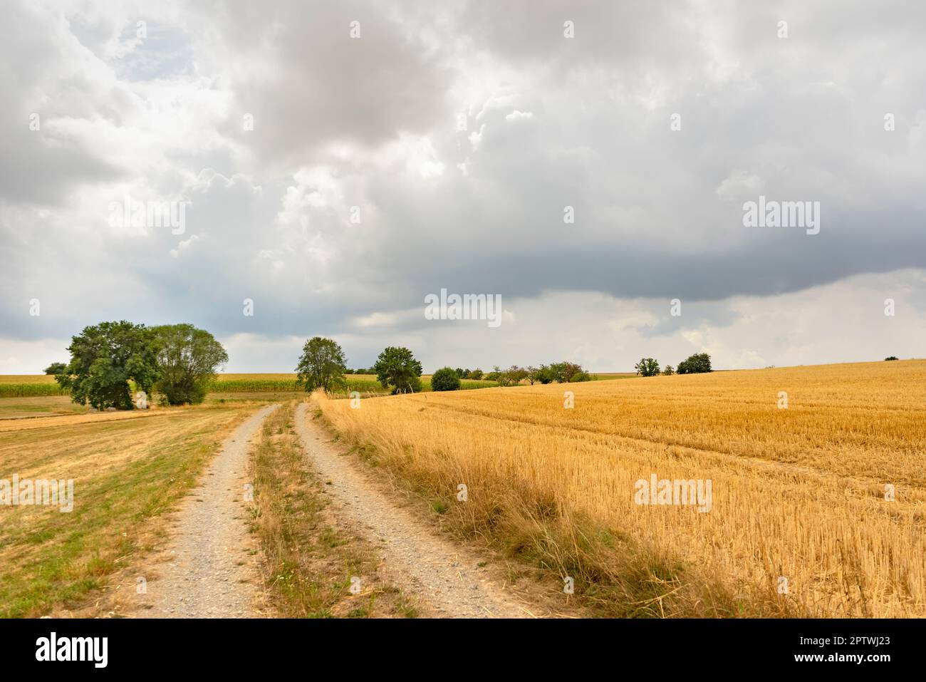 Clouded farmland scenery in Hohenlohe, an area in Southern Germany at ...