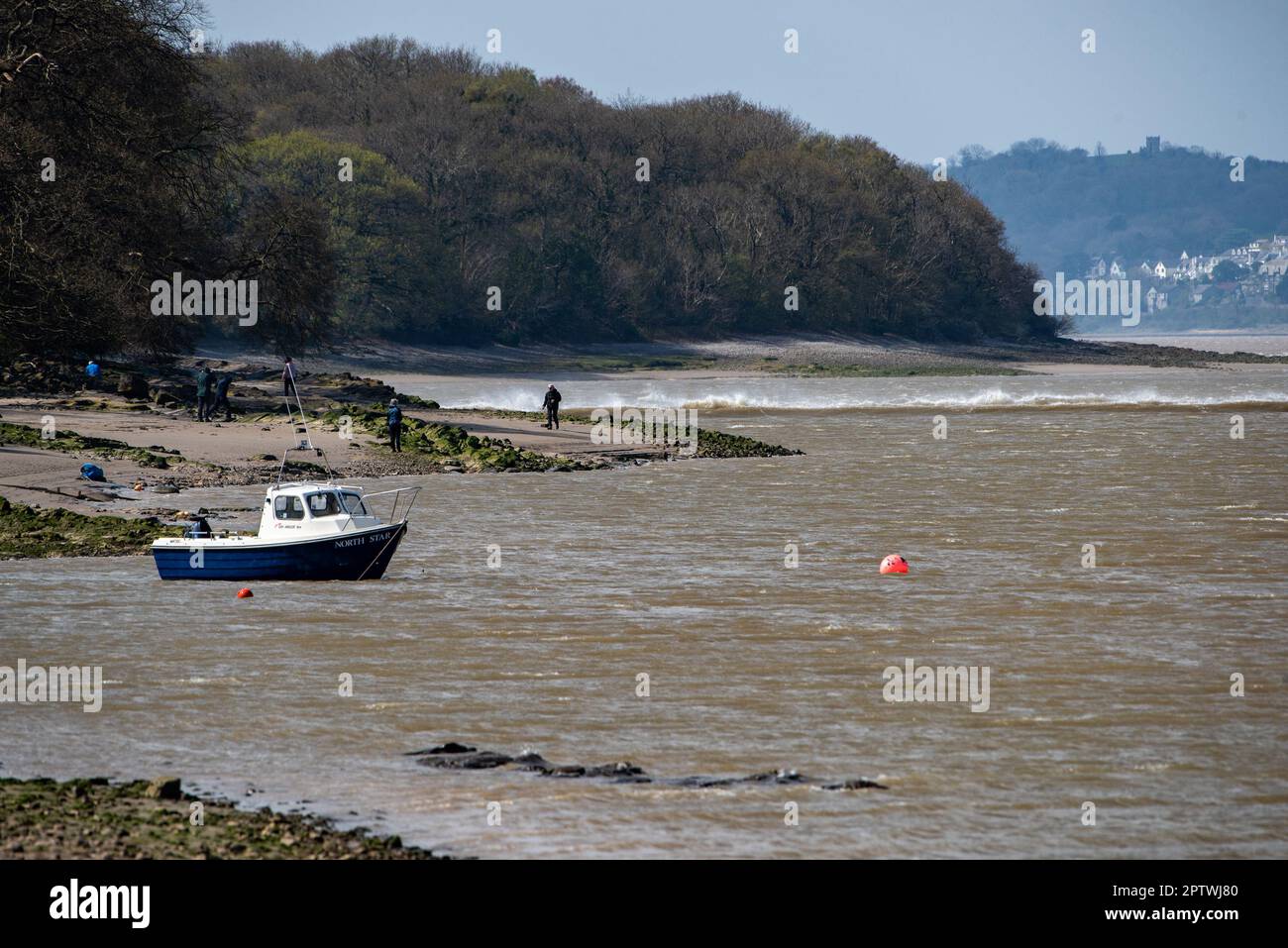 The Arnside tidal bore traveling up the Kent Estuary at Arnside ...
