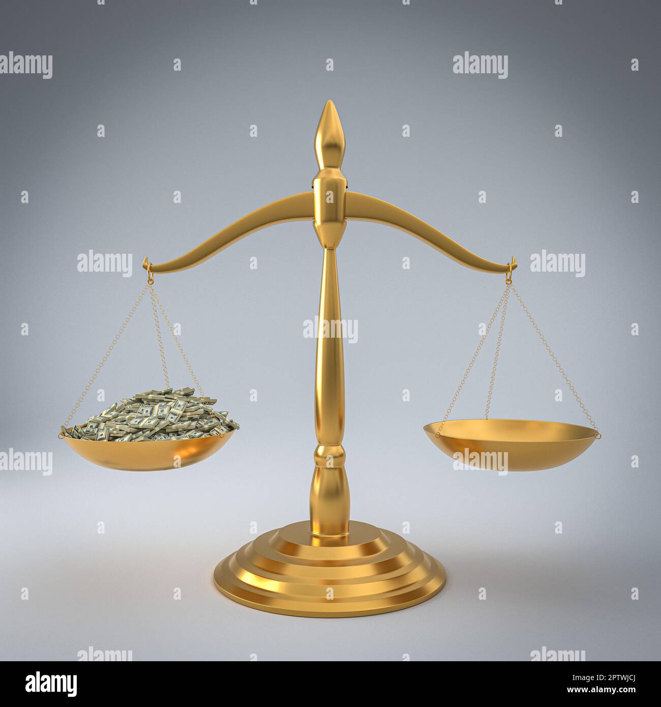 gold scales of justice with dollar money wads. 3d render Stock Photo ...