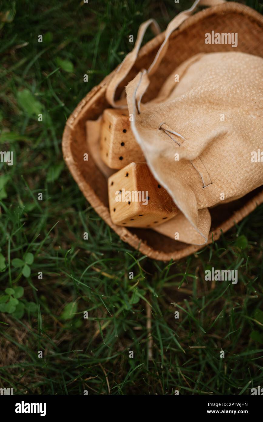 outdoor wooden games for playing on the grass Stock Photo - Alamy