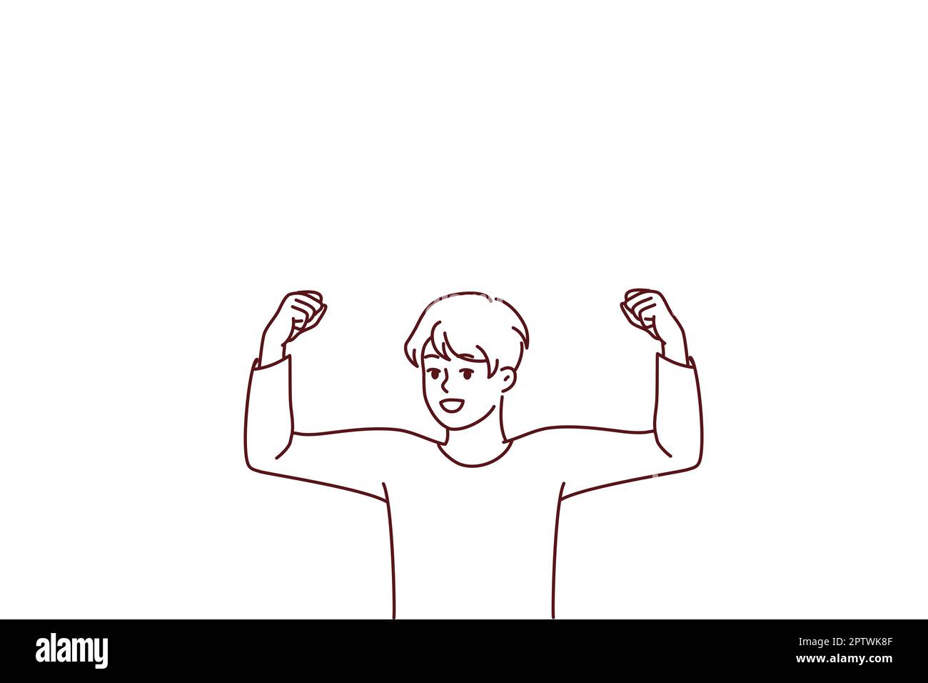 Smiling boy child show muscles dream of becoming big and strong. Happy ...