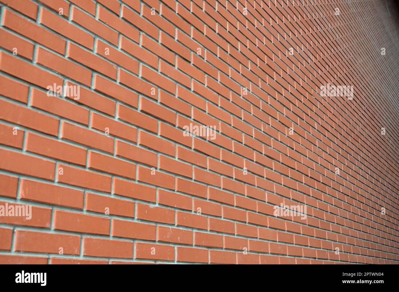 The texture of a high brick wall from a many rows of red bricks ...