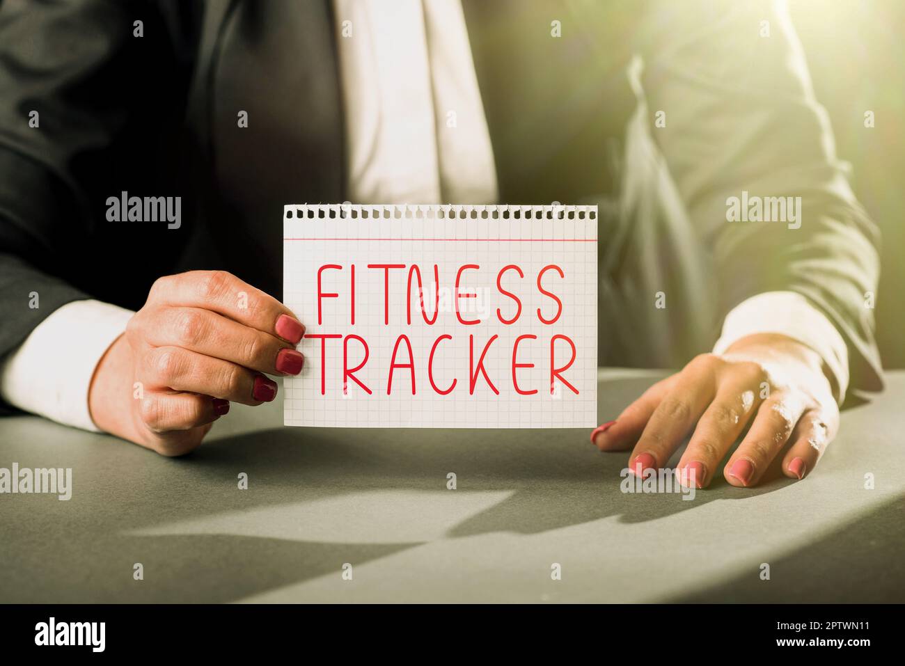 Conceptual caption Fitness Tracker, Business overview a monitoring device that records any ...