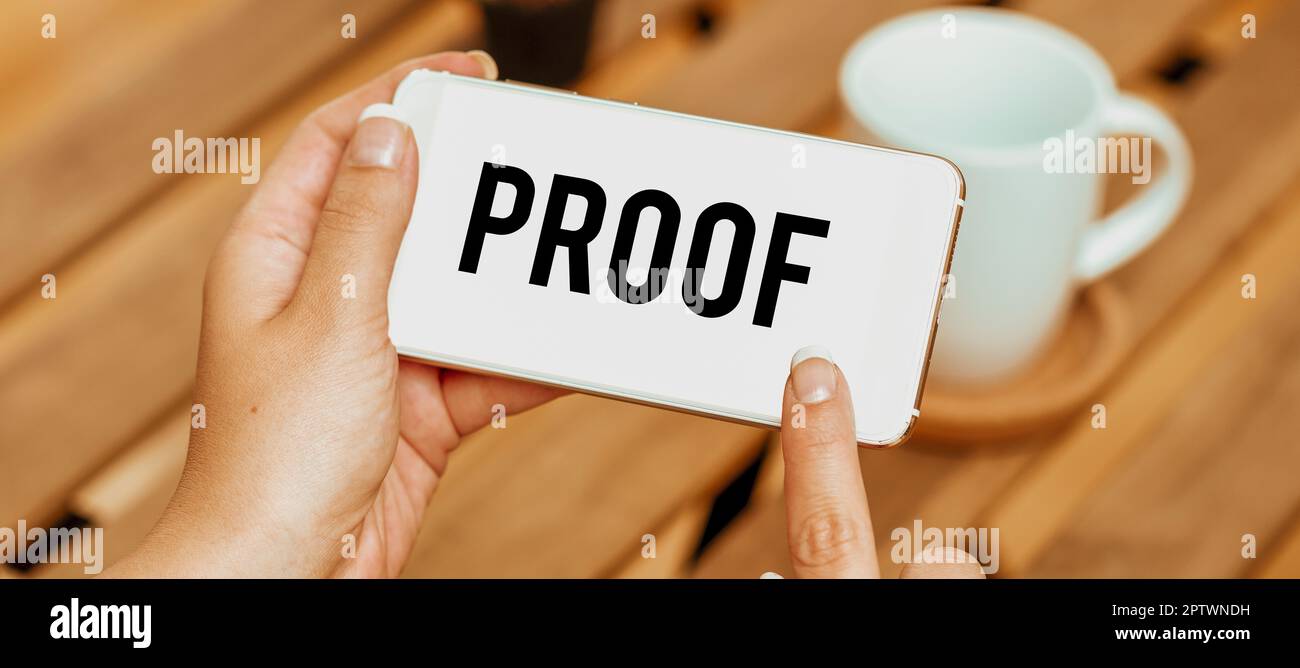 Text caption presenting Proof, Concept meaning evidence or argument ...