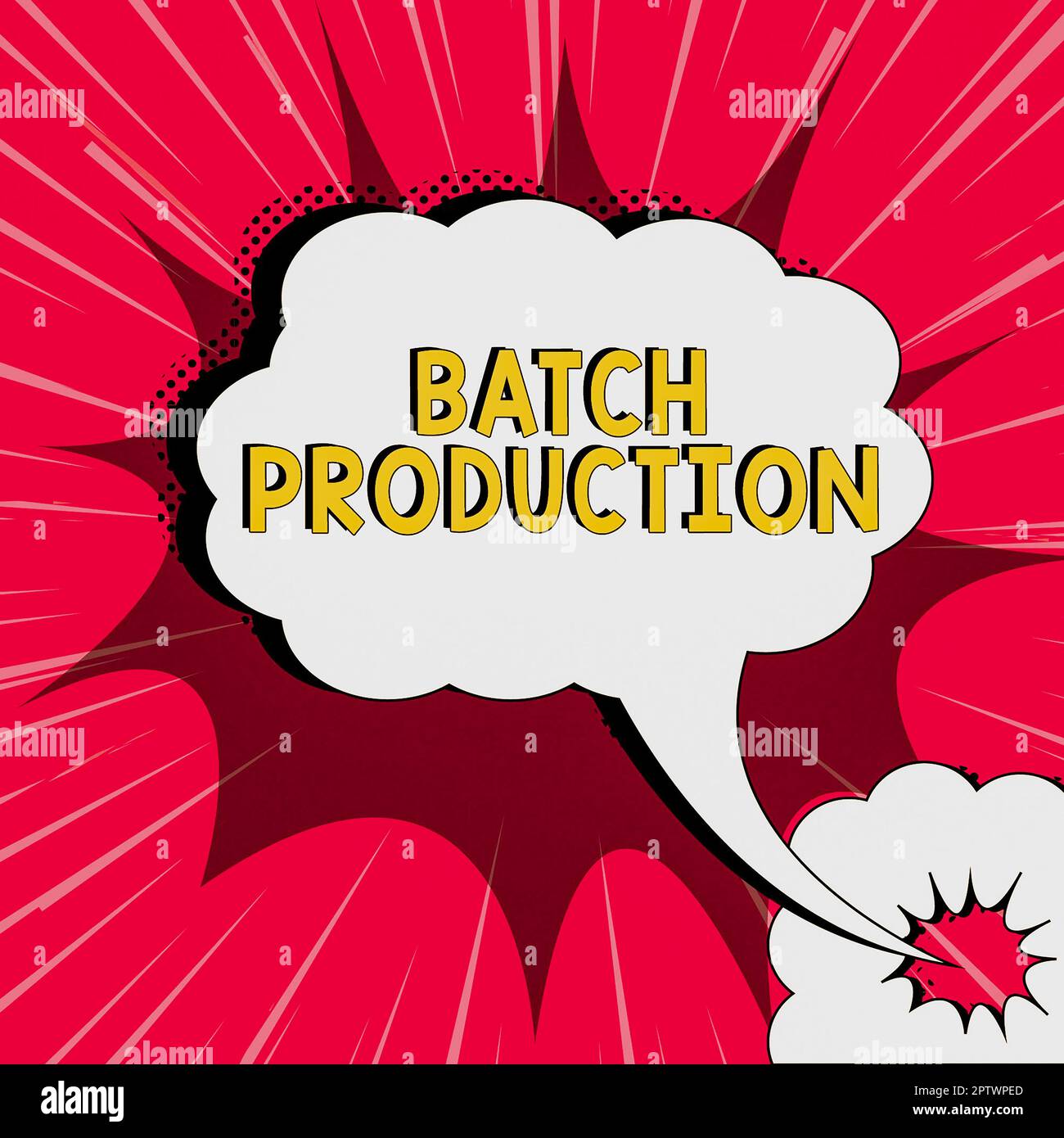 Writing displaying text Batch Production, Word Written on products are ...