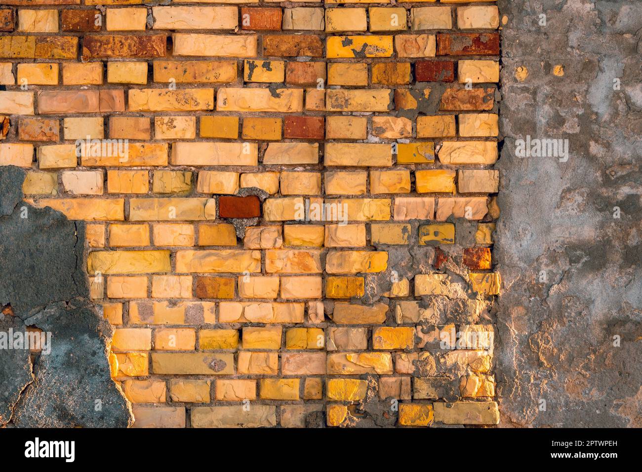 Yellow Brick Wall Background. Old Grungy Brickwork Horizontal Texture ...