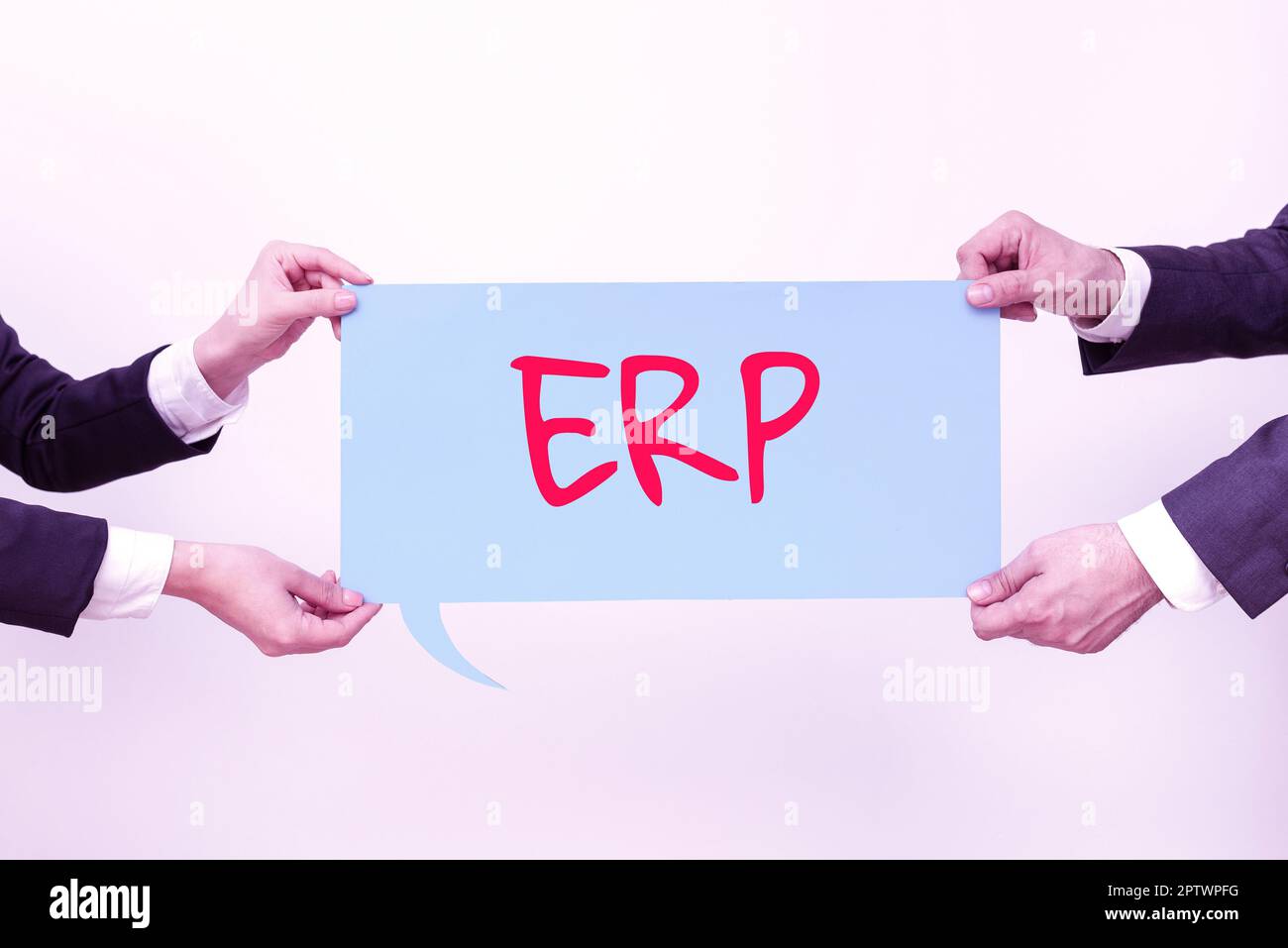 Text caption presenting Erp, Word for enterprise resource planning centralized database for ...