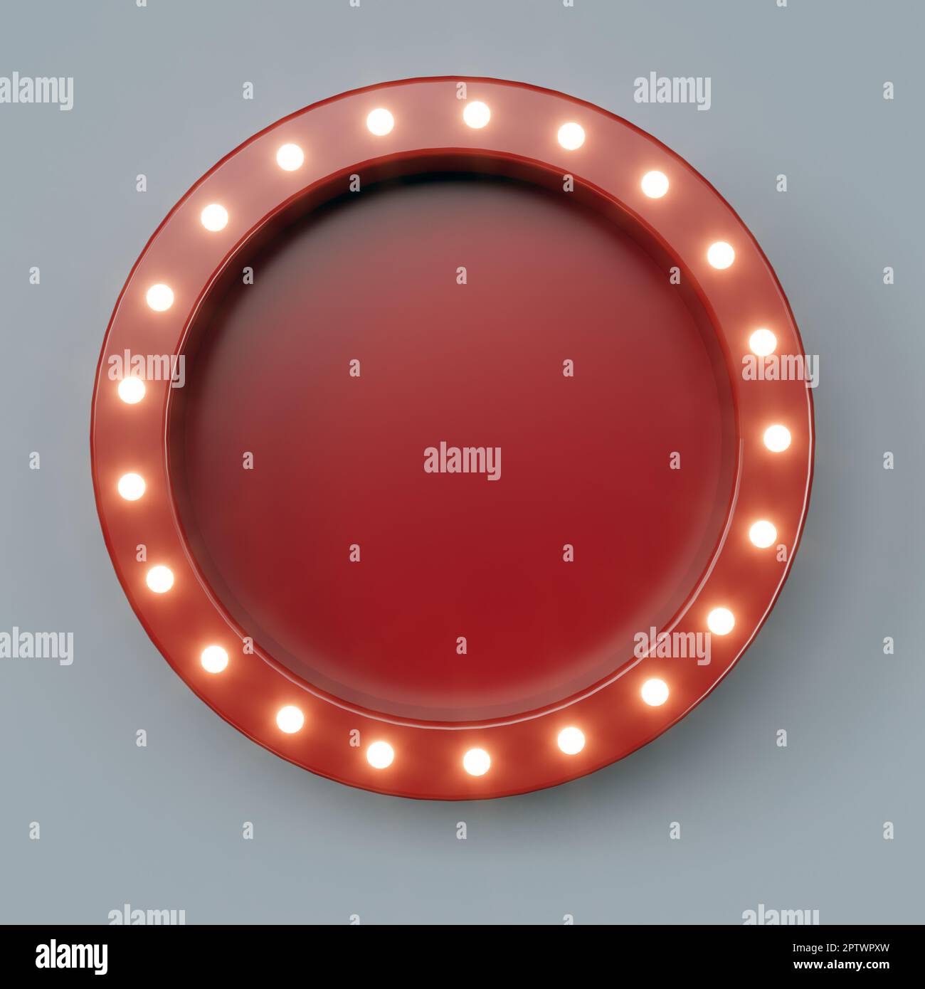 Red retro billboard in round shape with glowing neon lights -- 3D ...