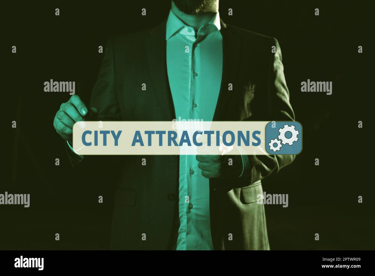 Conceptual caption City Attractions, Word Written on place that showing ...