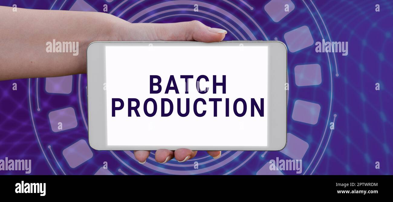 Sign displaying Batch Production, Concept meaning products are ...