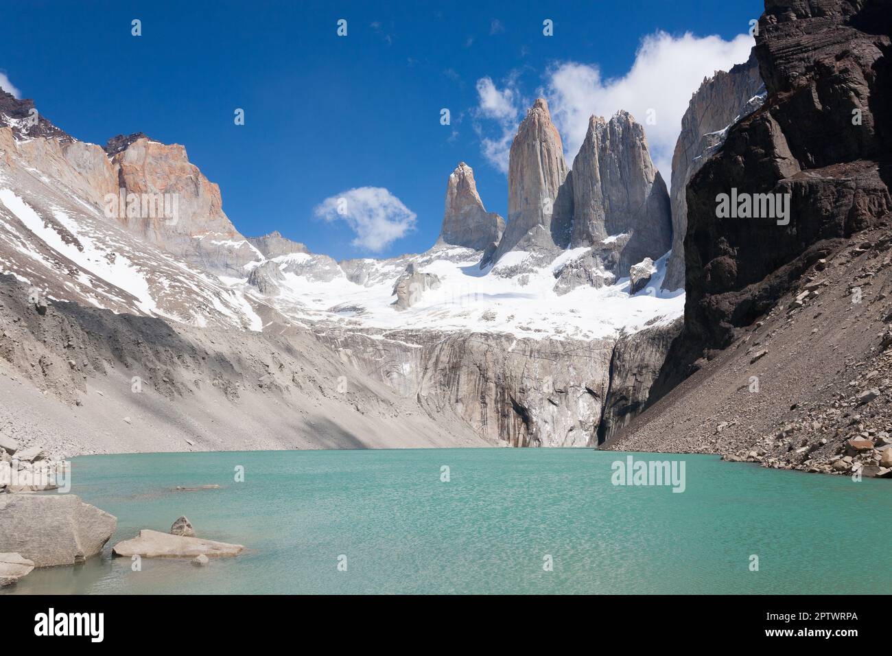 Torres del Paine peaks view, Chile. Chilean Patagonia landscape. Base ...