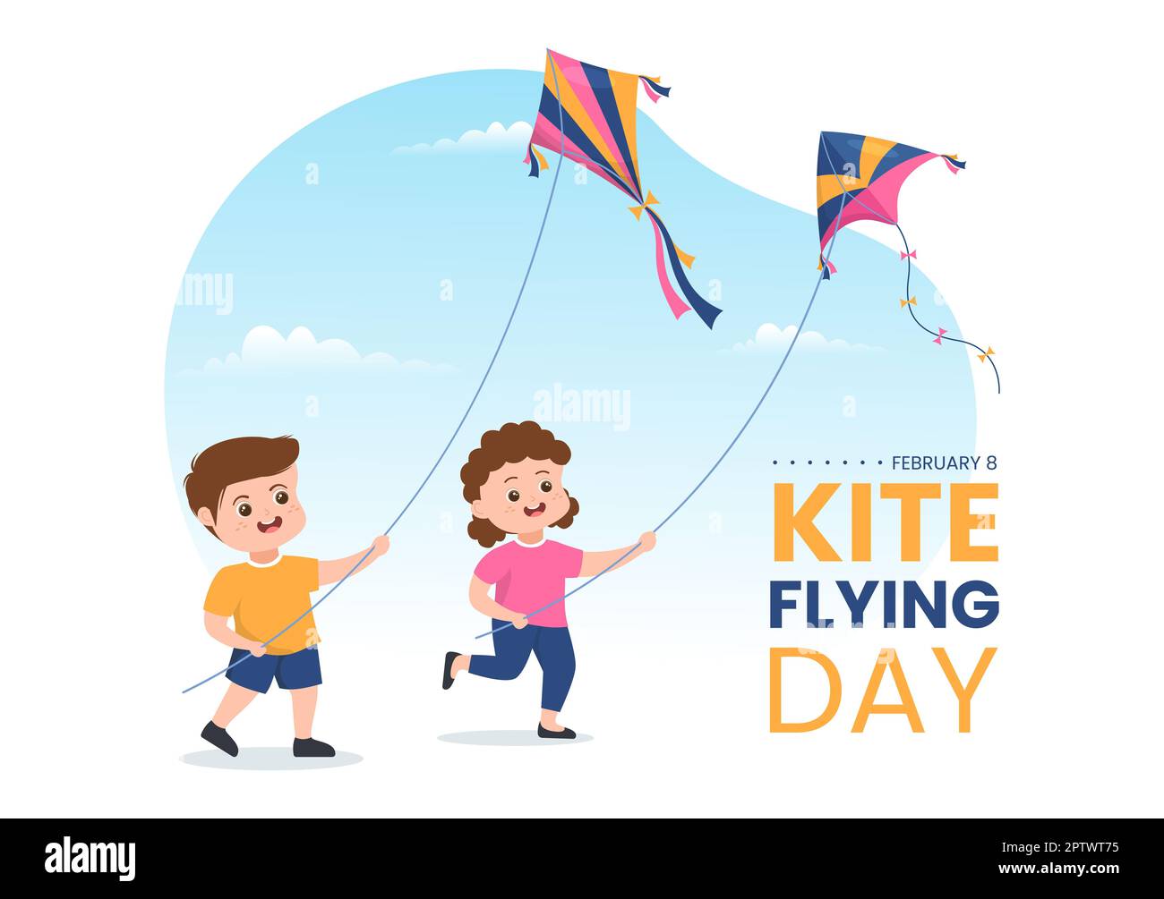National Kite Flying Day on February 8 of Sunny Sky Background in Kids ...