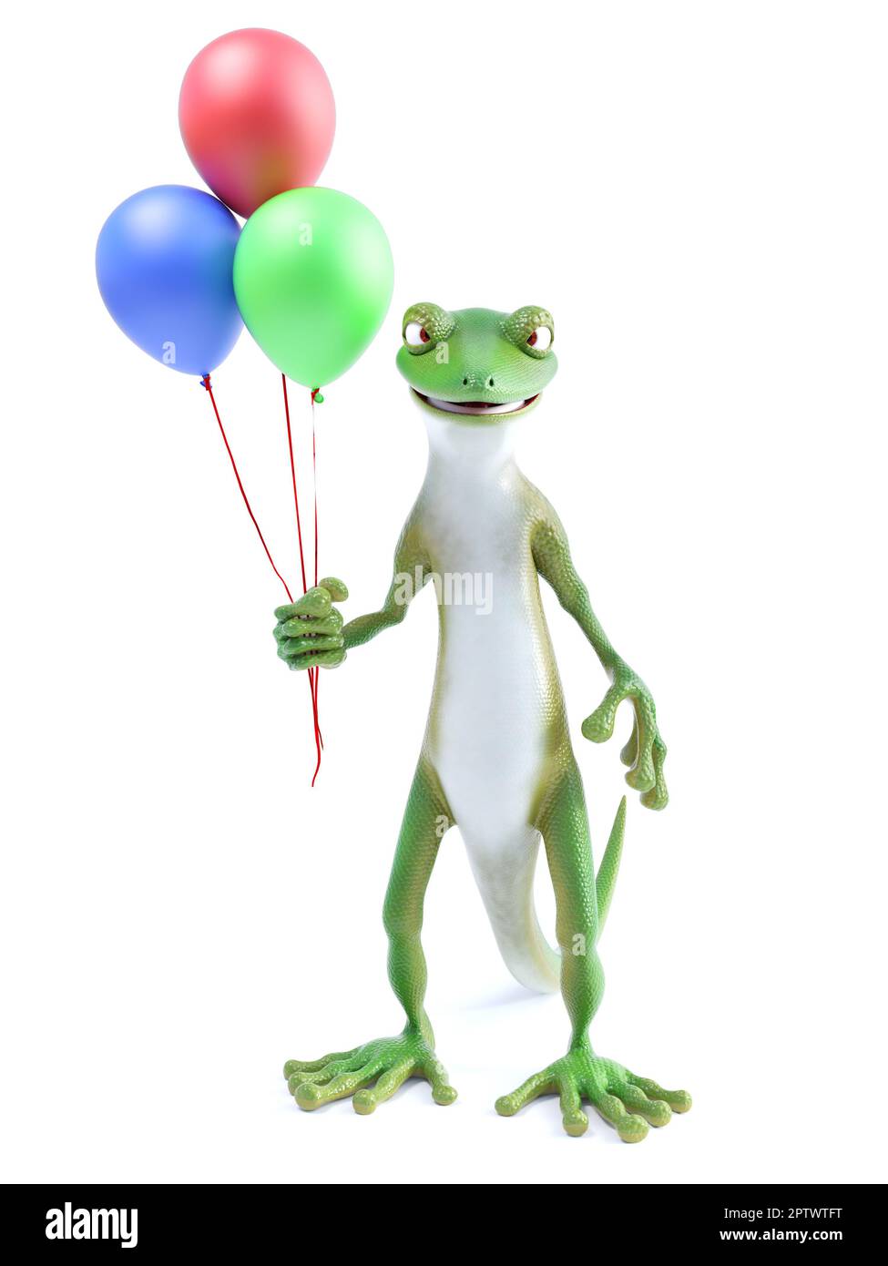 3D rendering of a cool green gecko or lizard standing up and holding ...