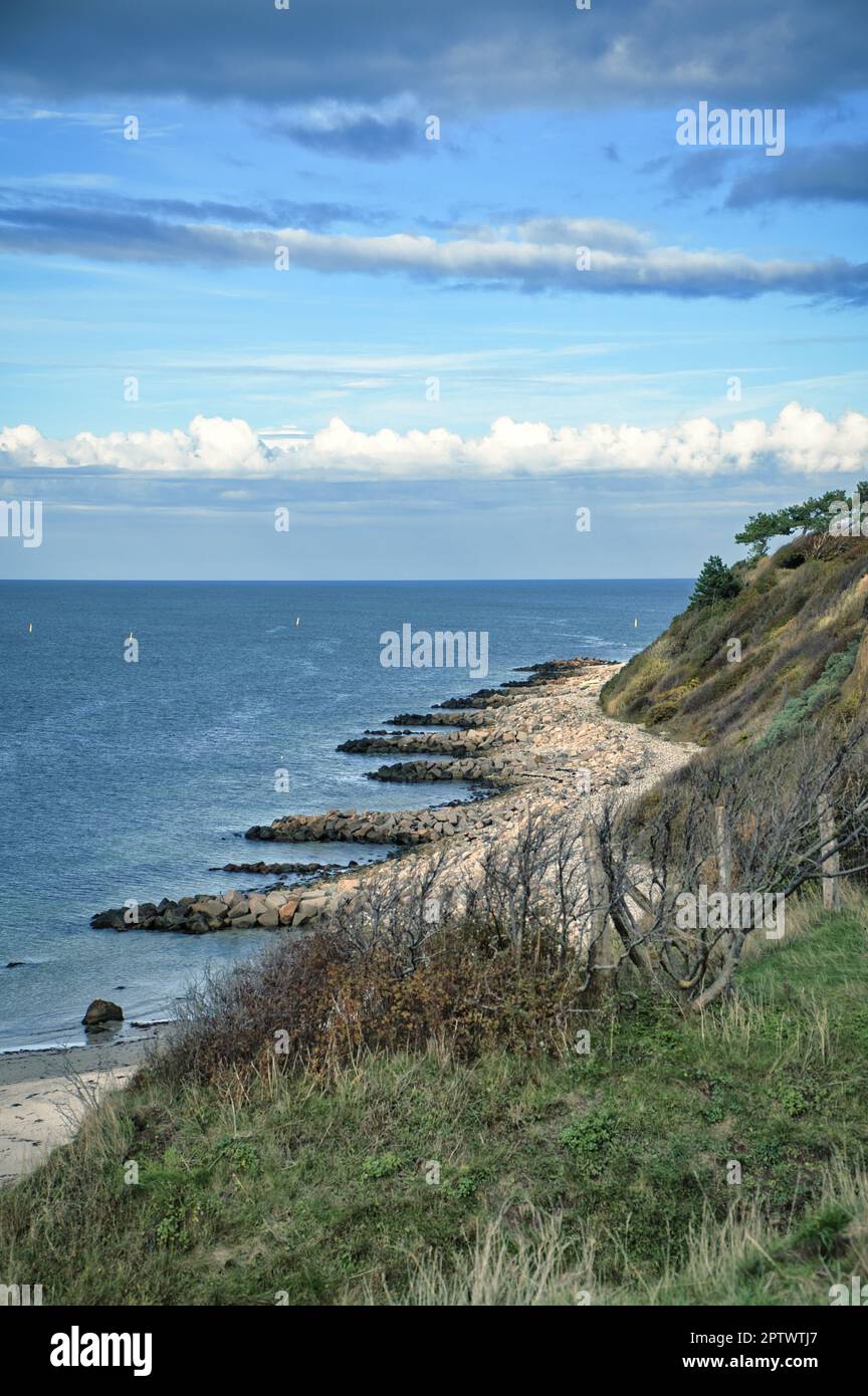 Hundested, Denmark on the cliff overlooking the sea. Baltic Sea coast ...