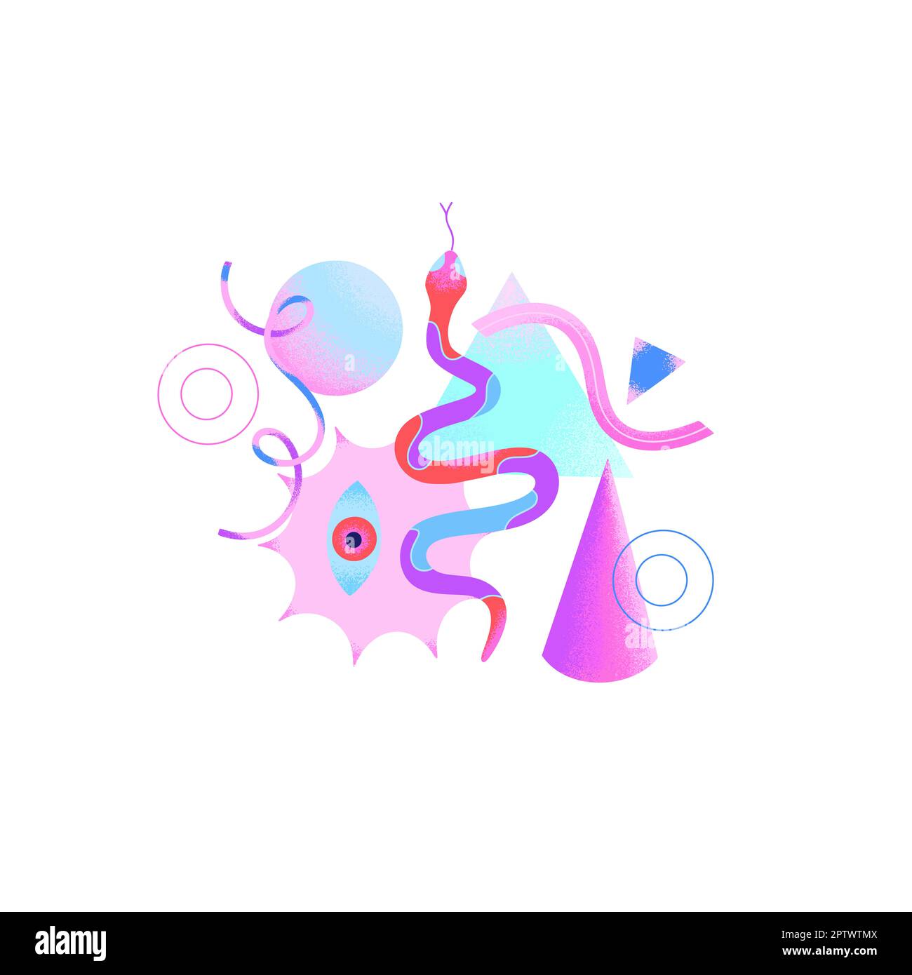 Gradient psychedelic composition of snake, geometric shapes, eye ...