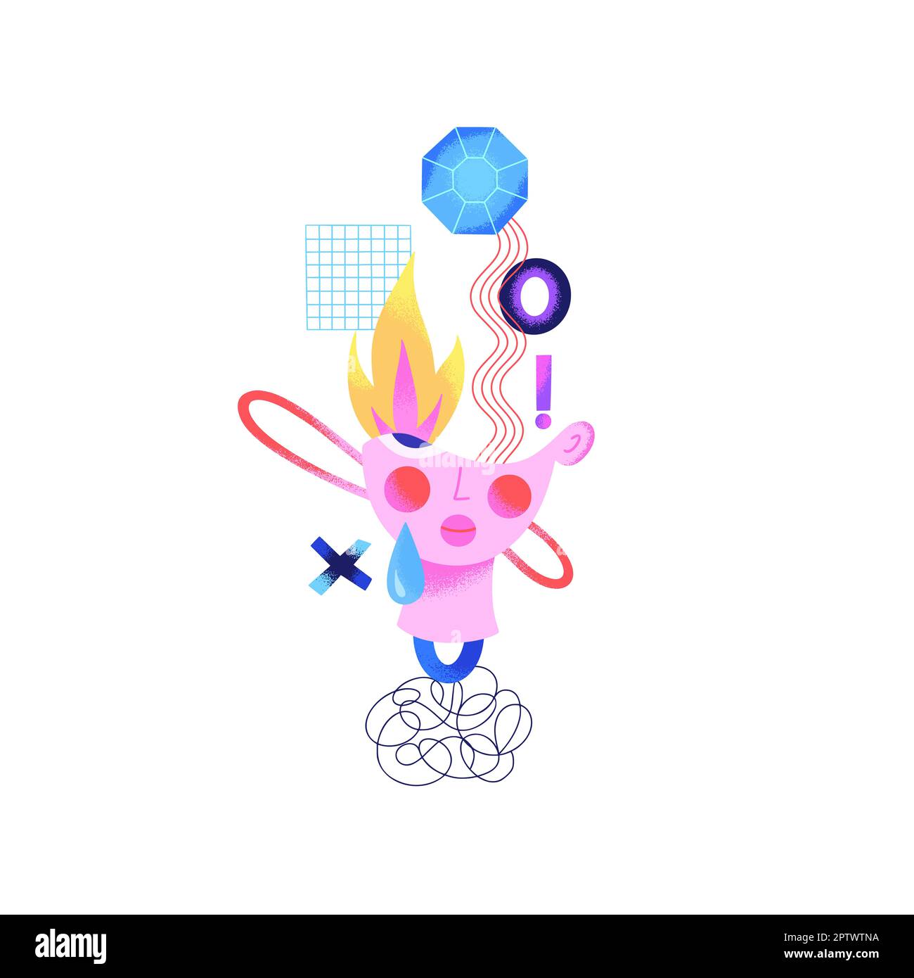 Psychedelic abstract composition of woman head and different shapes ...