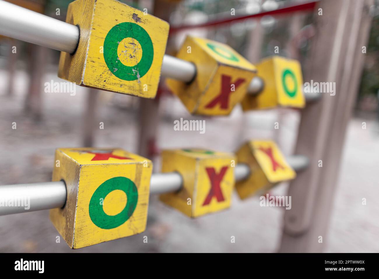 intellectual toys on the playground, wooden blocks with letters Stock ...