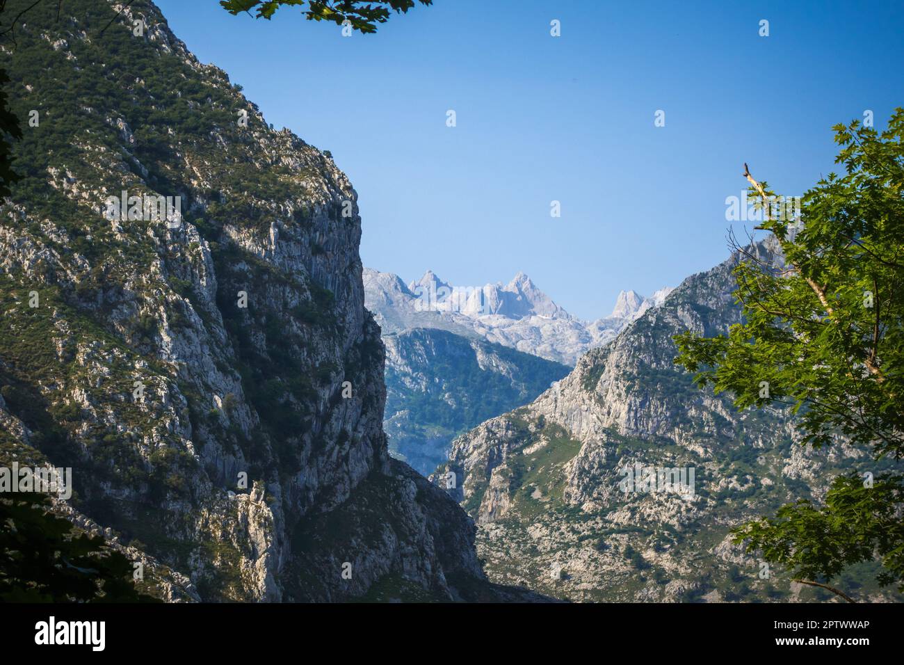 Mountain landscape around Bulnes village in Picos de Europa, Asturias ...