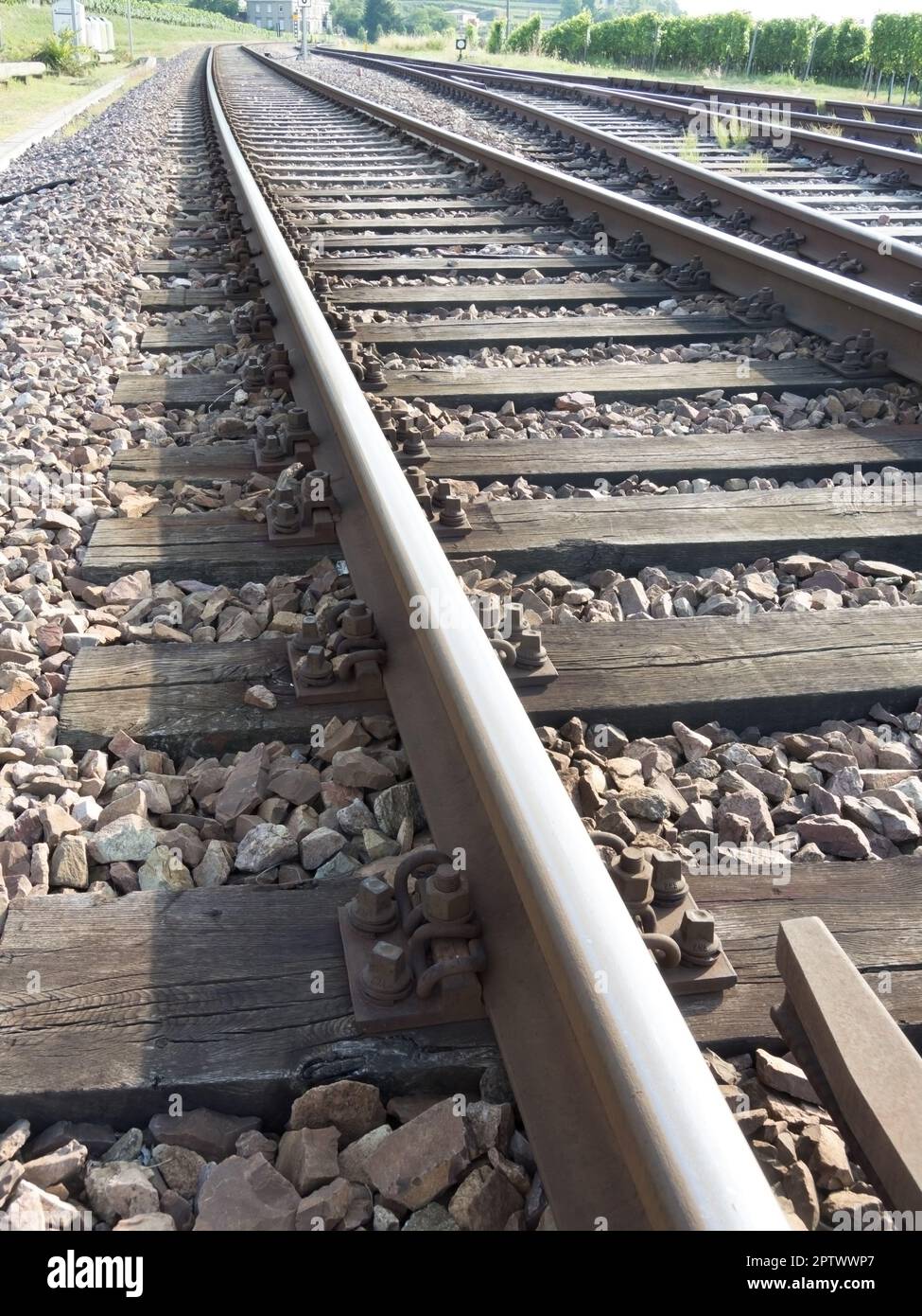 Railroad tracks, tracks and sleepers of a railway line Stock Photo - Alamy