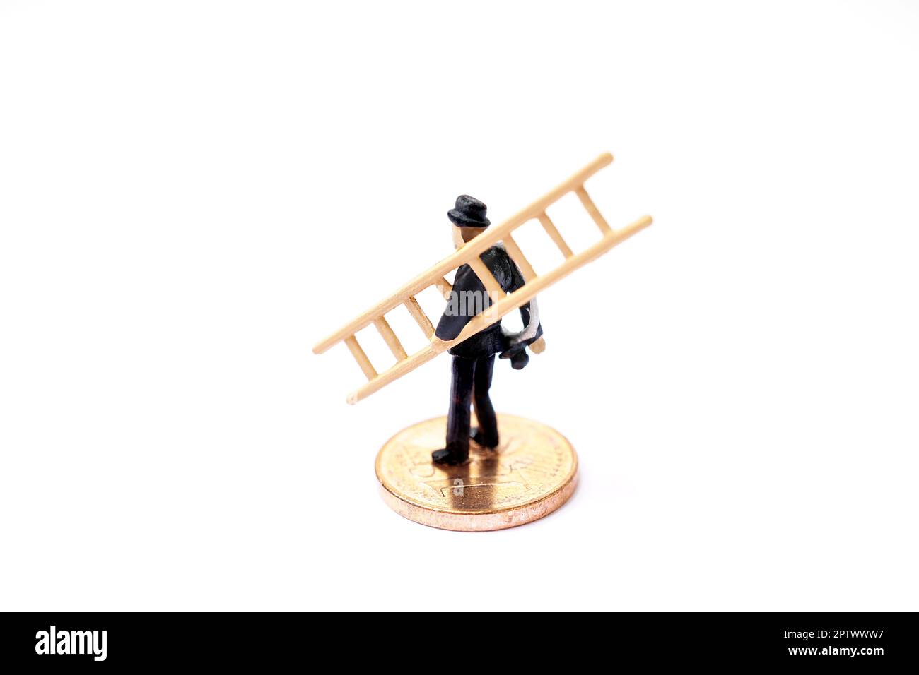 Lucky charm, chimney sweep with ladder stands on coins as a symbol of ...