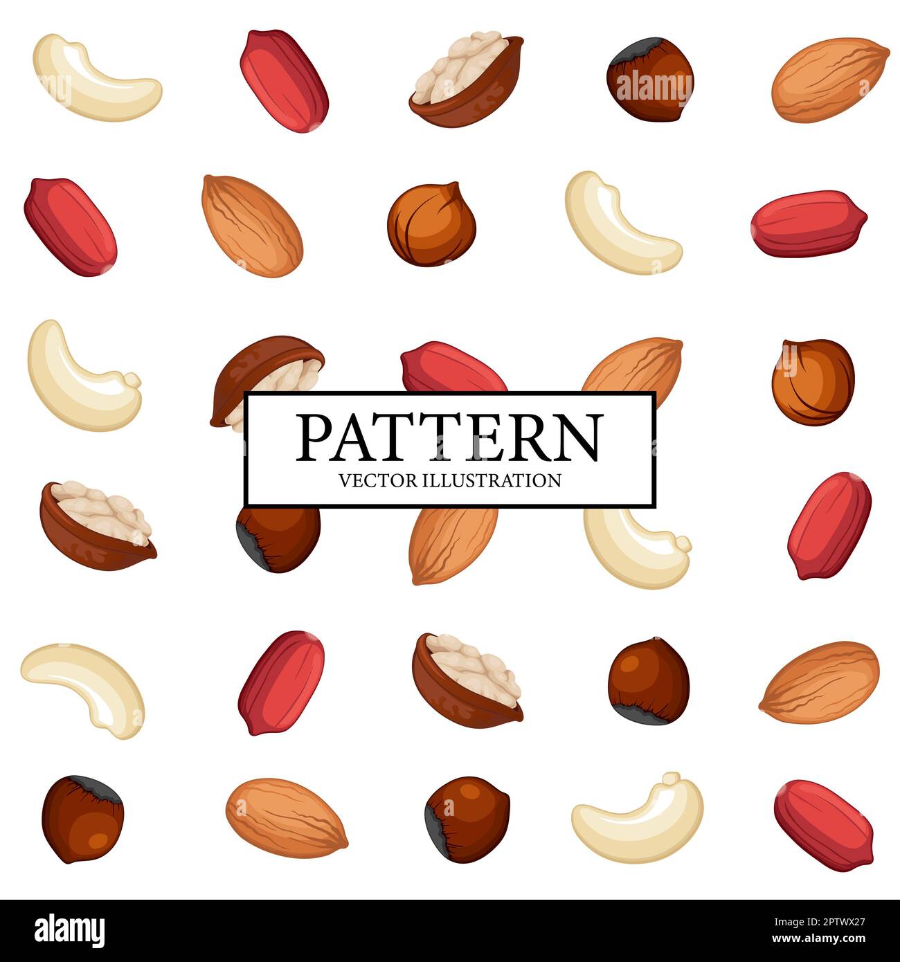 Pattern background set of different nuts - Vector illustration Stock ...