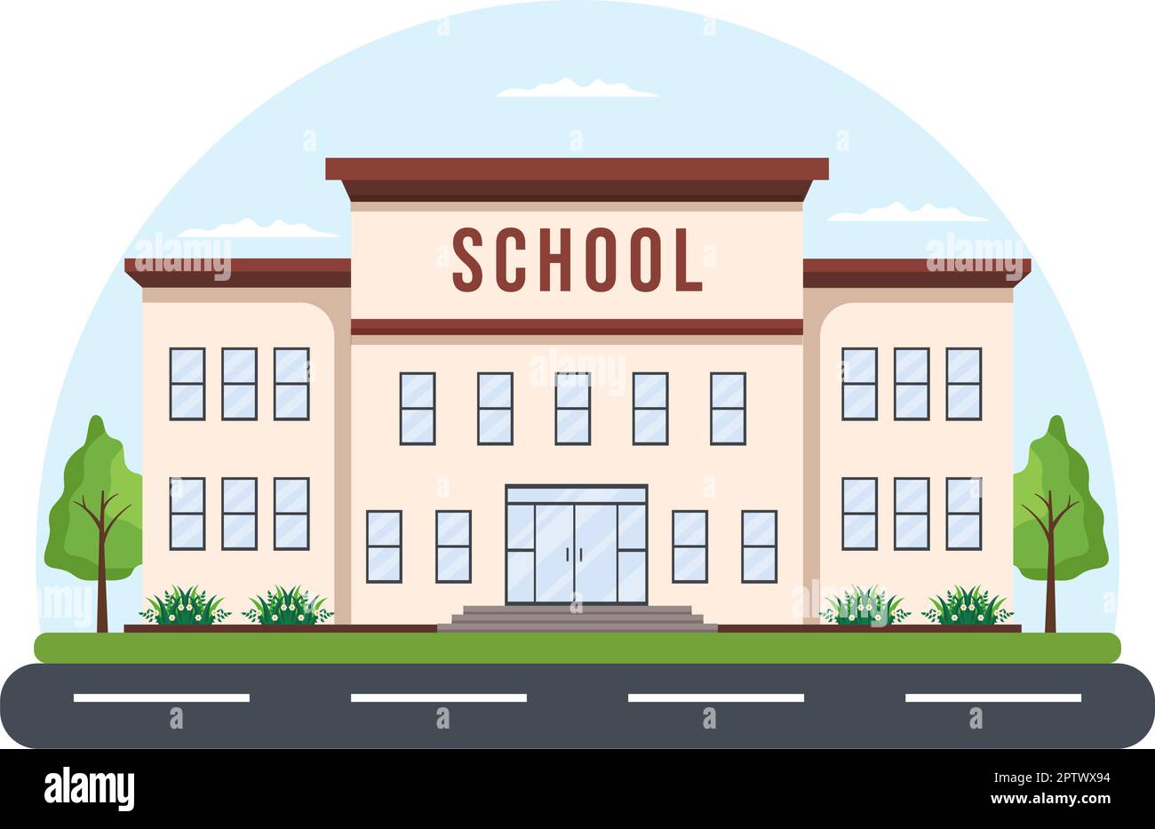 Primary School with Building Structure and Eksterior in Template Hand ...