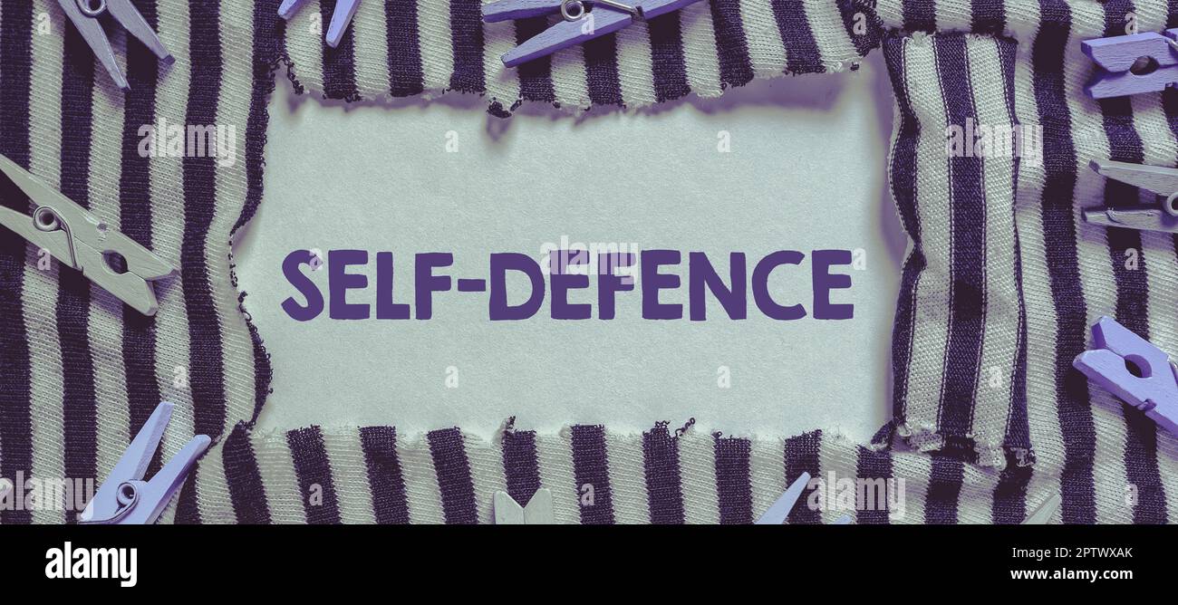 Conceptual display Self Defense, Business showcase the act of defending ...