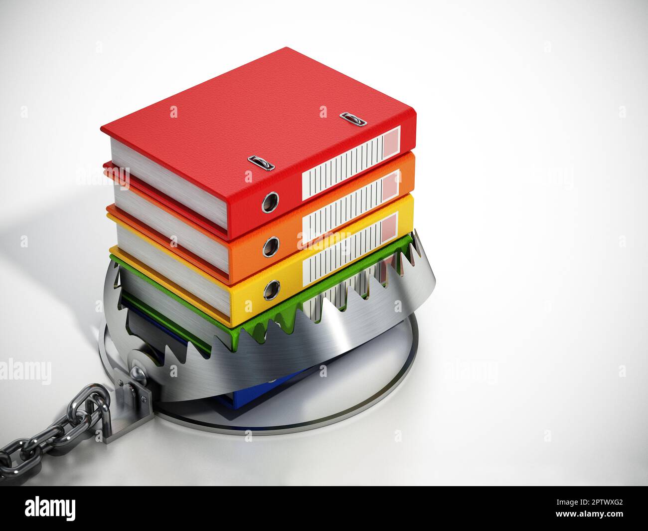 Colorful stack of folders inside bear trap. 3D illustration Stock Photo ...