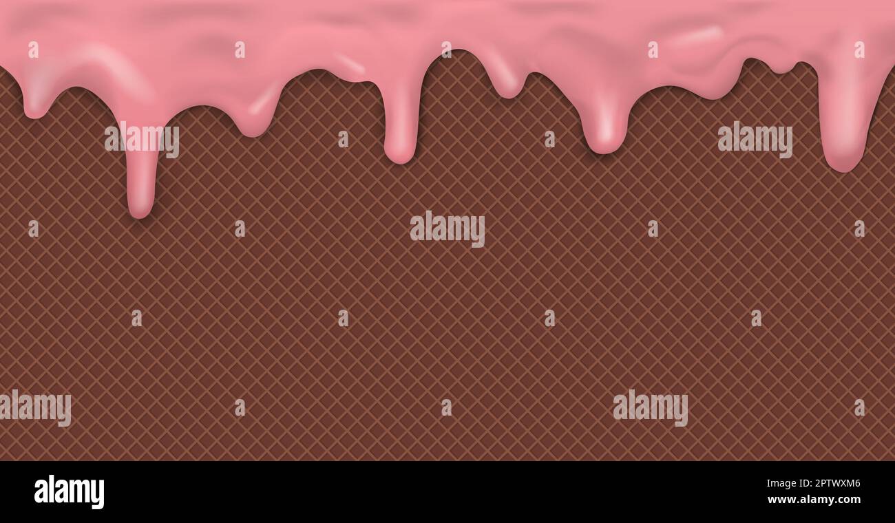 Sweet seamless panoramic ice cream pattern with dripping pink icing and ...